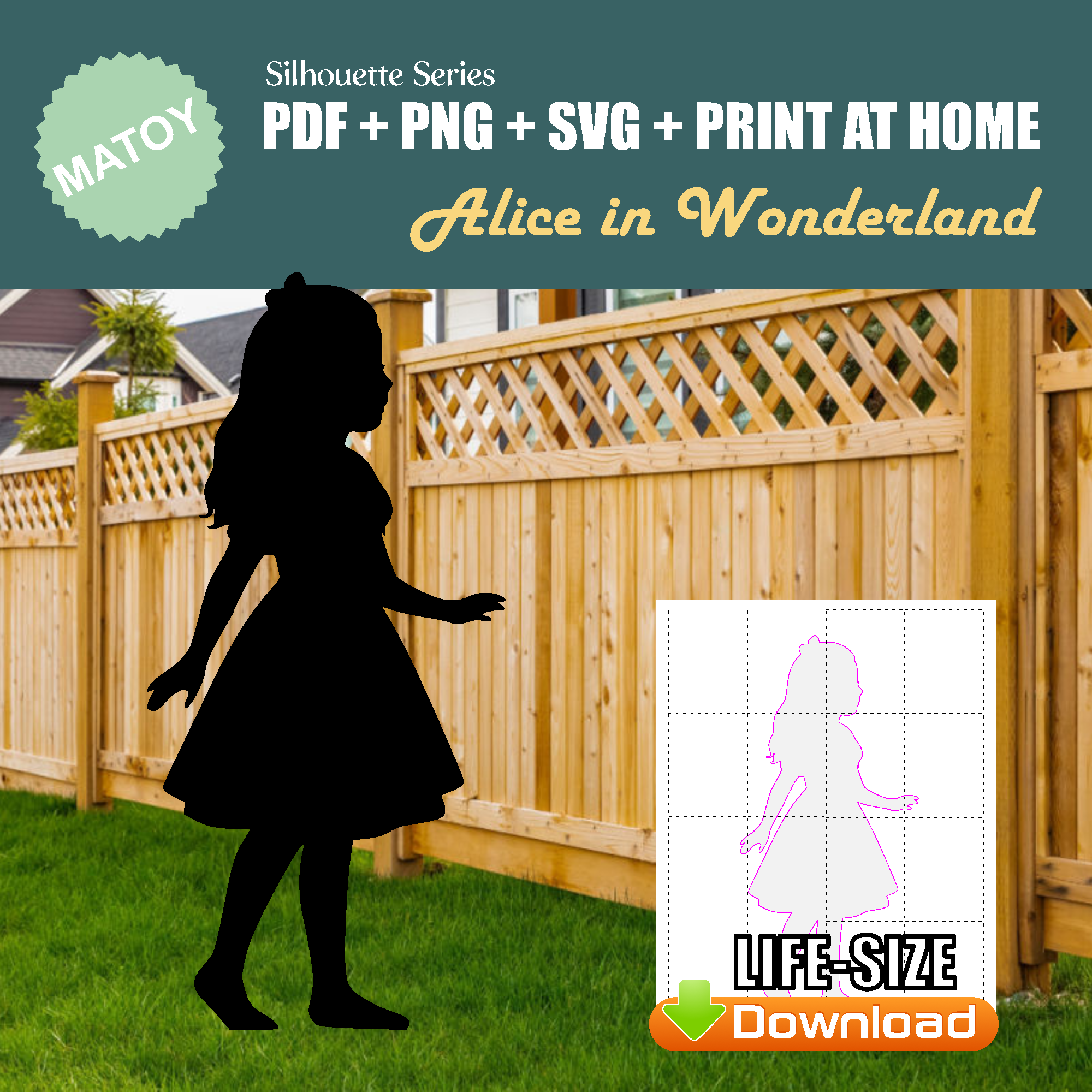Alice in Wonderland - Alice Yard Art Pattern | Trace & Cut Silhouette ...