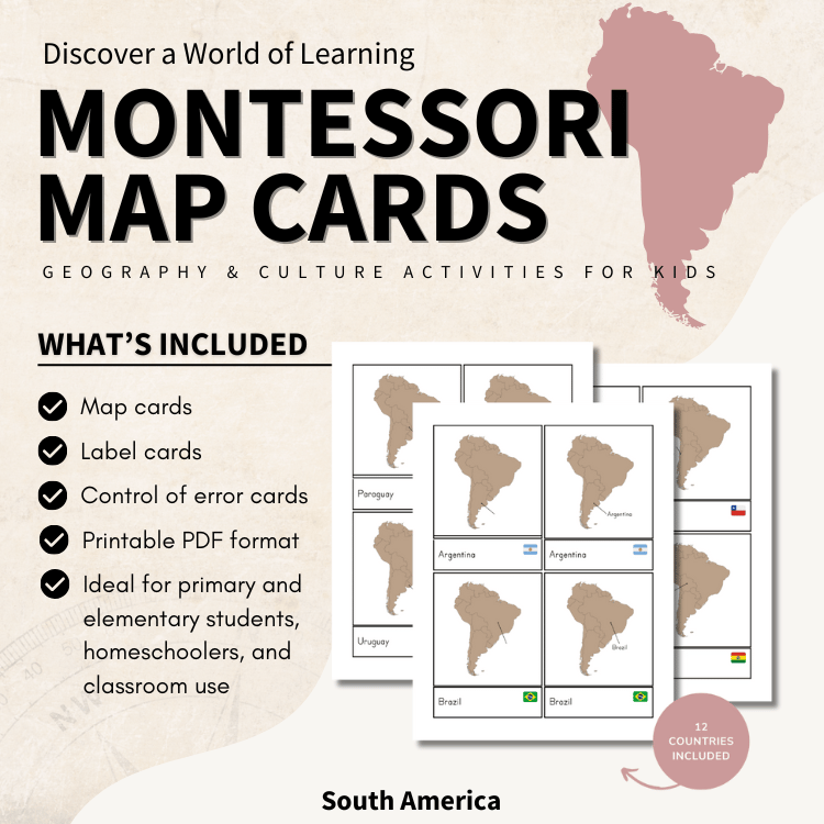 Montessori 3-Part Cards: Flags & Mapwork for South America | Geography ...