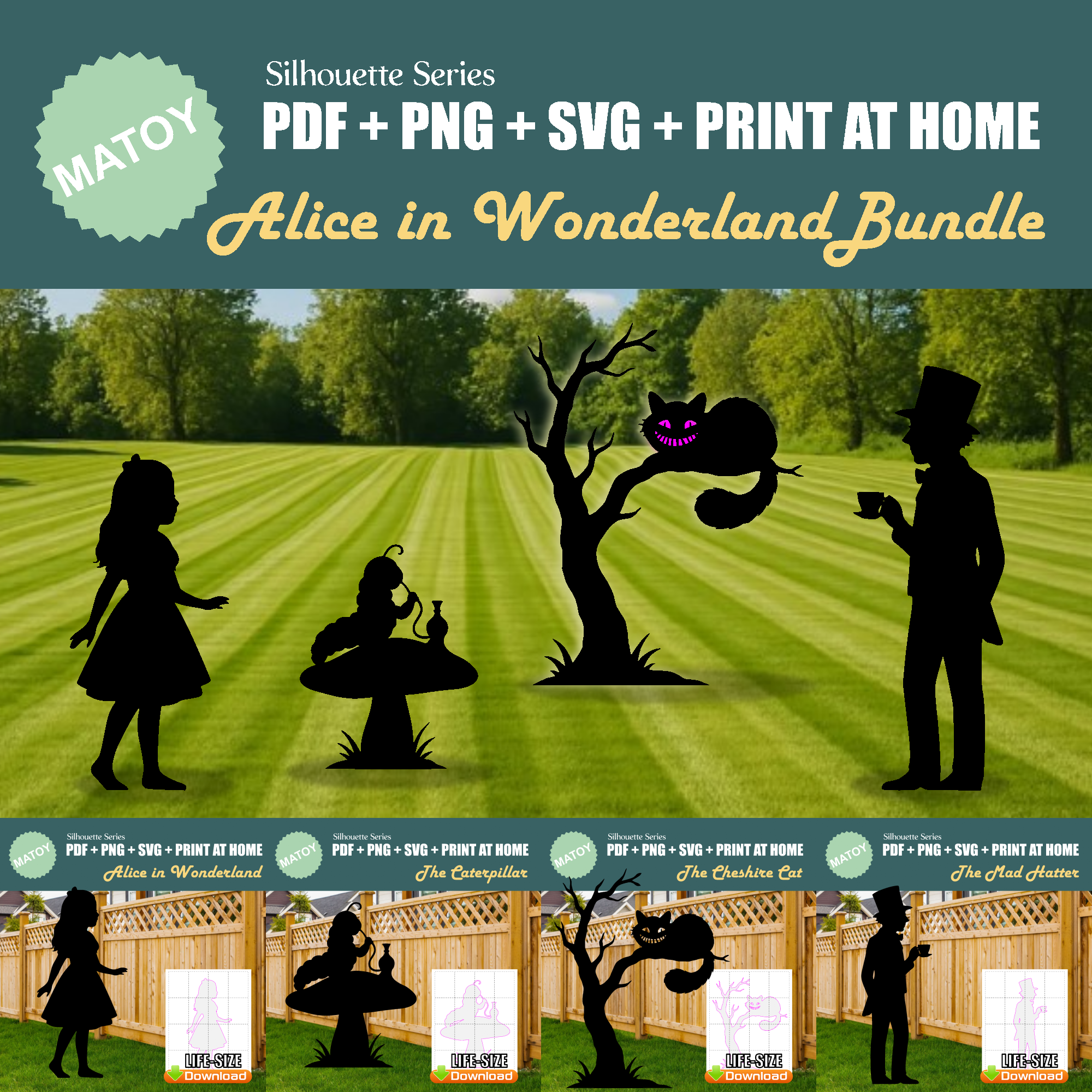 Alice in Wonderland Bundle Yard Art Pattern | Trace & Cut Silhouette ...