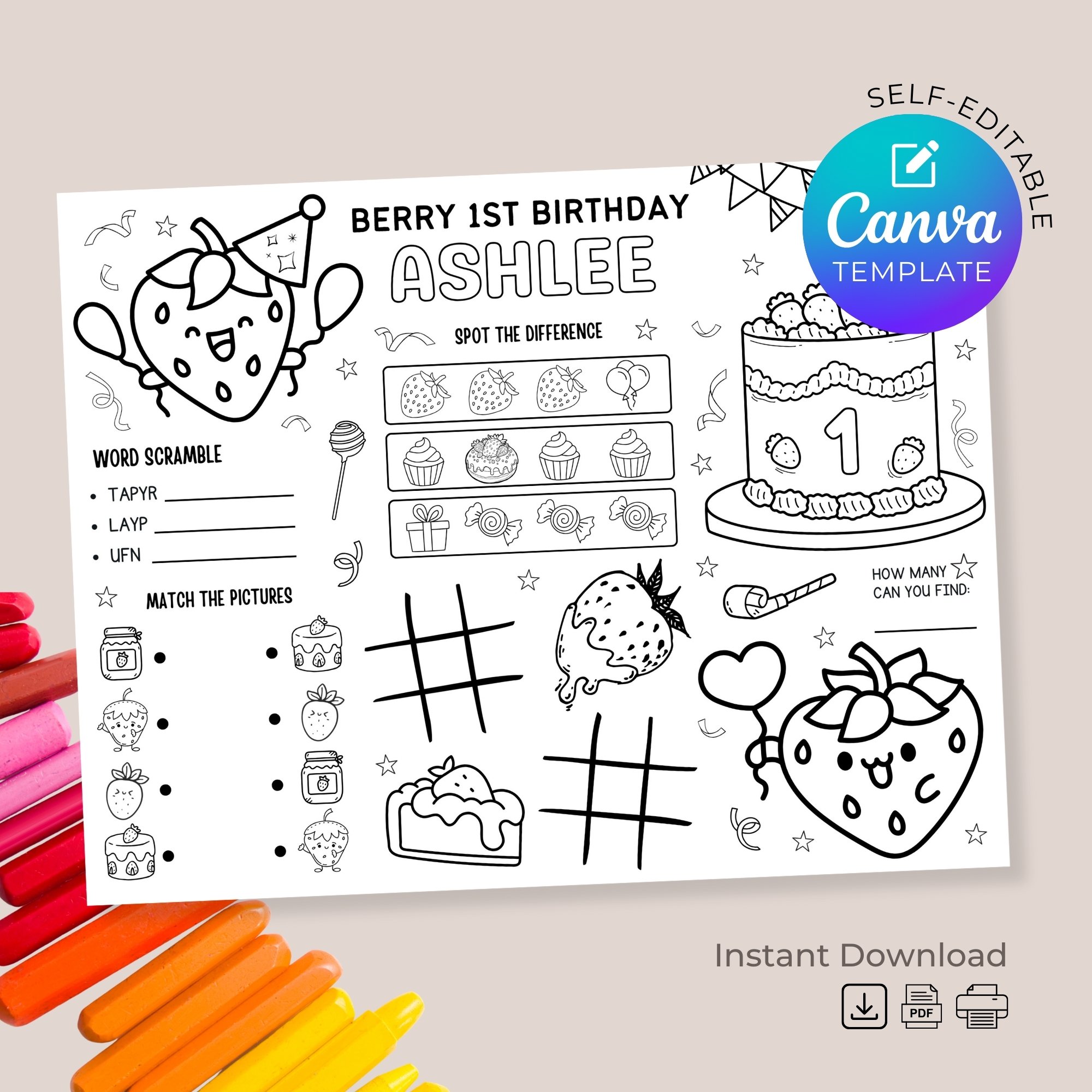 Berry First Birthday Placemat Activity Page