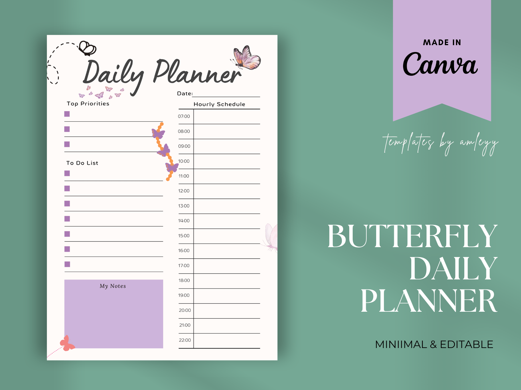 Cute Daily and Weekly Planner Canva Template | Editable Minimalist ...