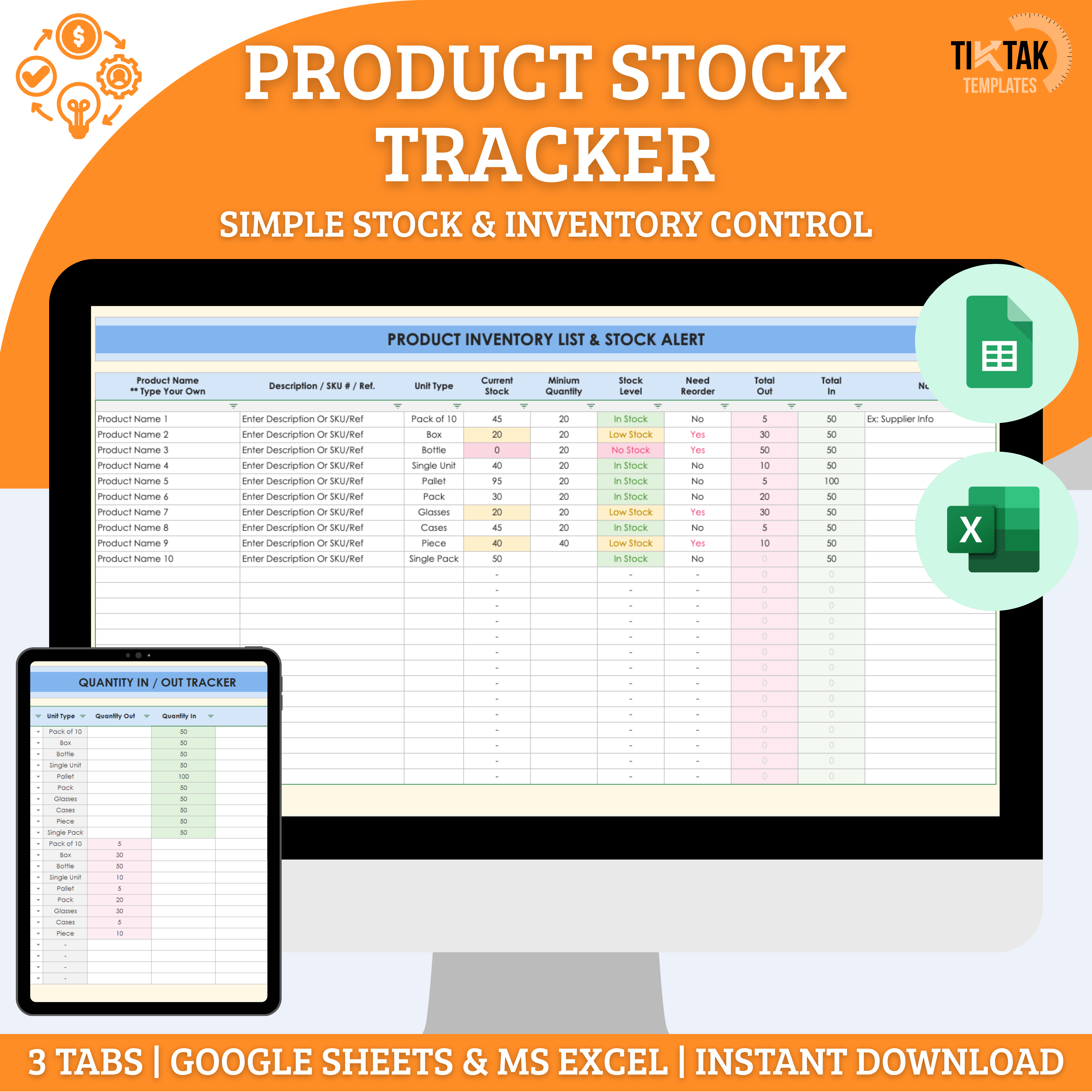 Product Stock Tracker – Excel & Google Sheets Inventory Template - Payhip
