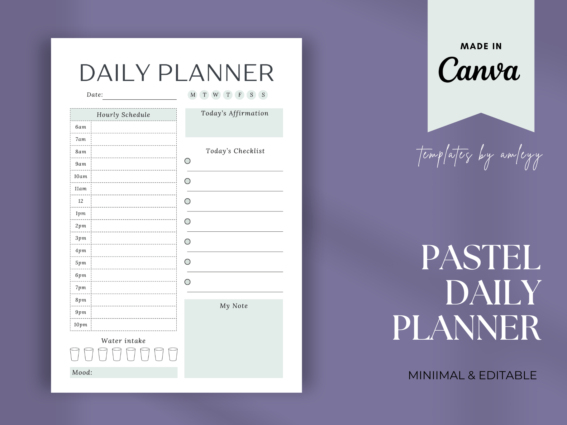 Cute Daily and Weekly Planner Canva Template | Editable Minimalist ...