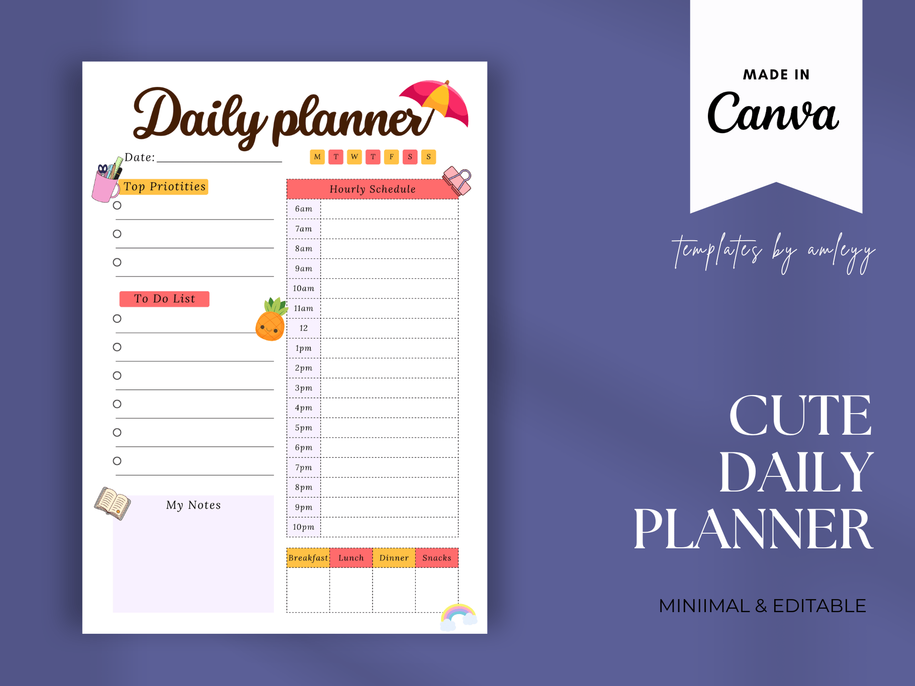 Cute Canva Editable Daily Planner Template - Payhip