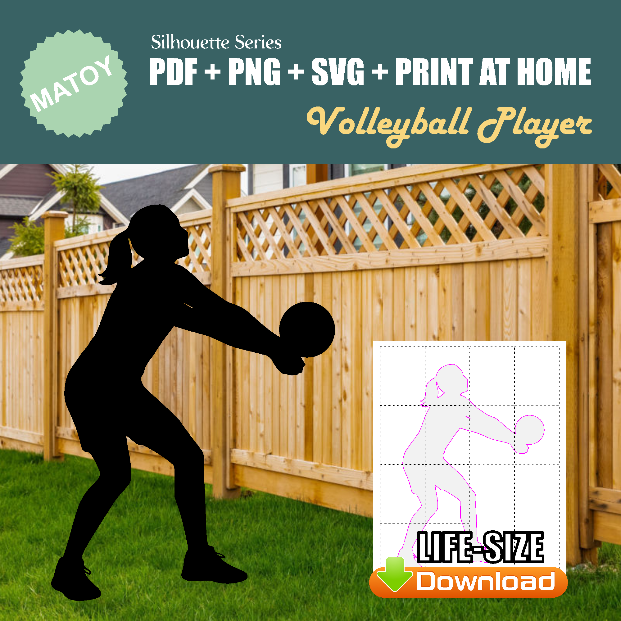 Volleyball Player Sports Yard Art Pattern | Trace & Cut Stencil ...