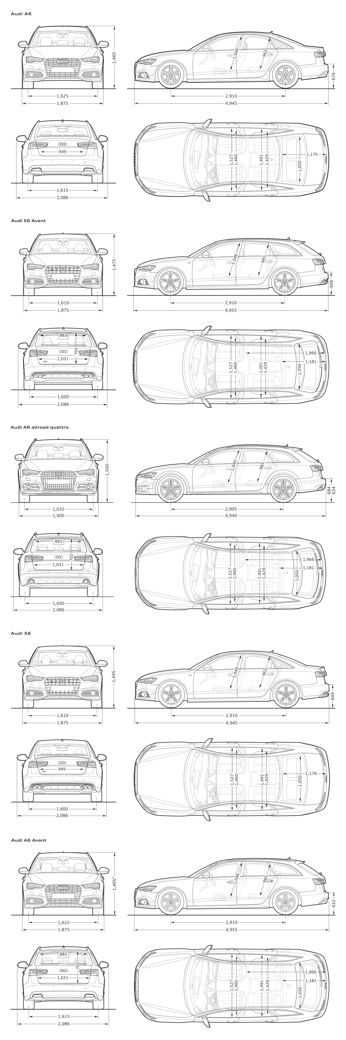 2018 Audi A6 S6 sedan avant allroad Car Blueprint PDF SVG Vector ...