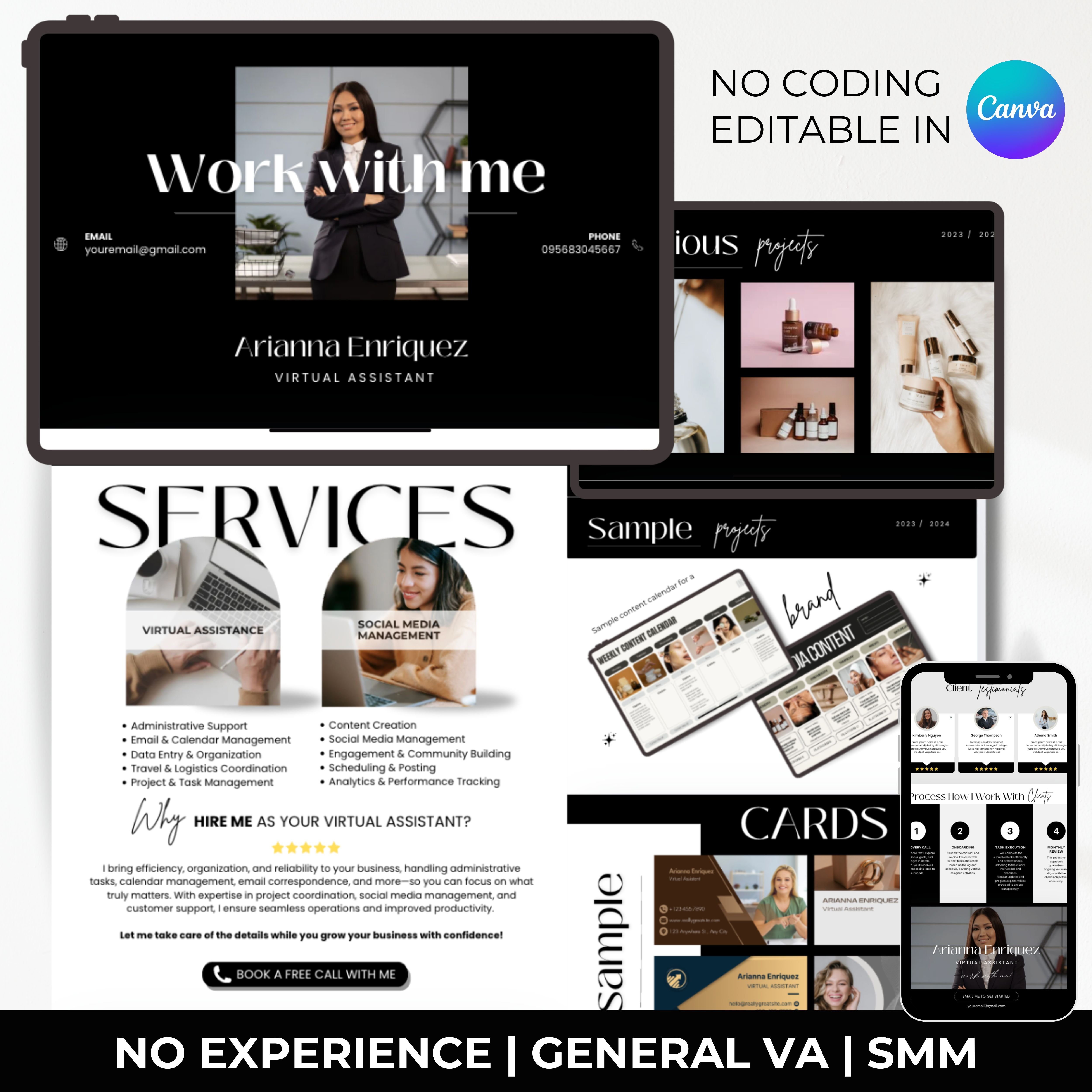 No VA Experience Classy Black Portfolio Website Editable Portfolio ...