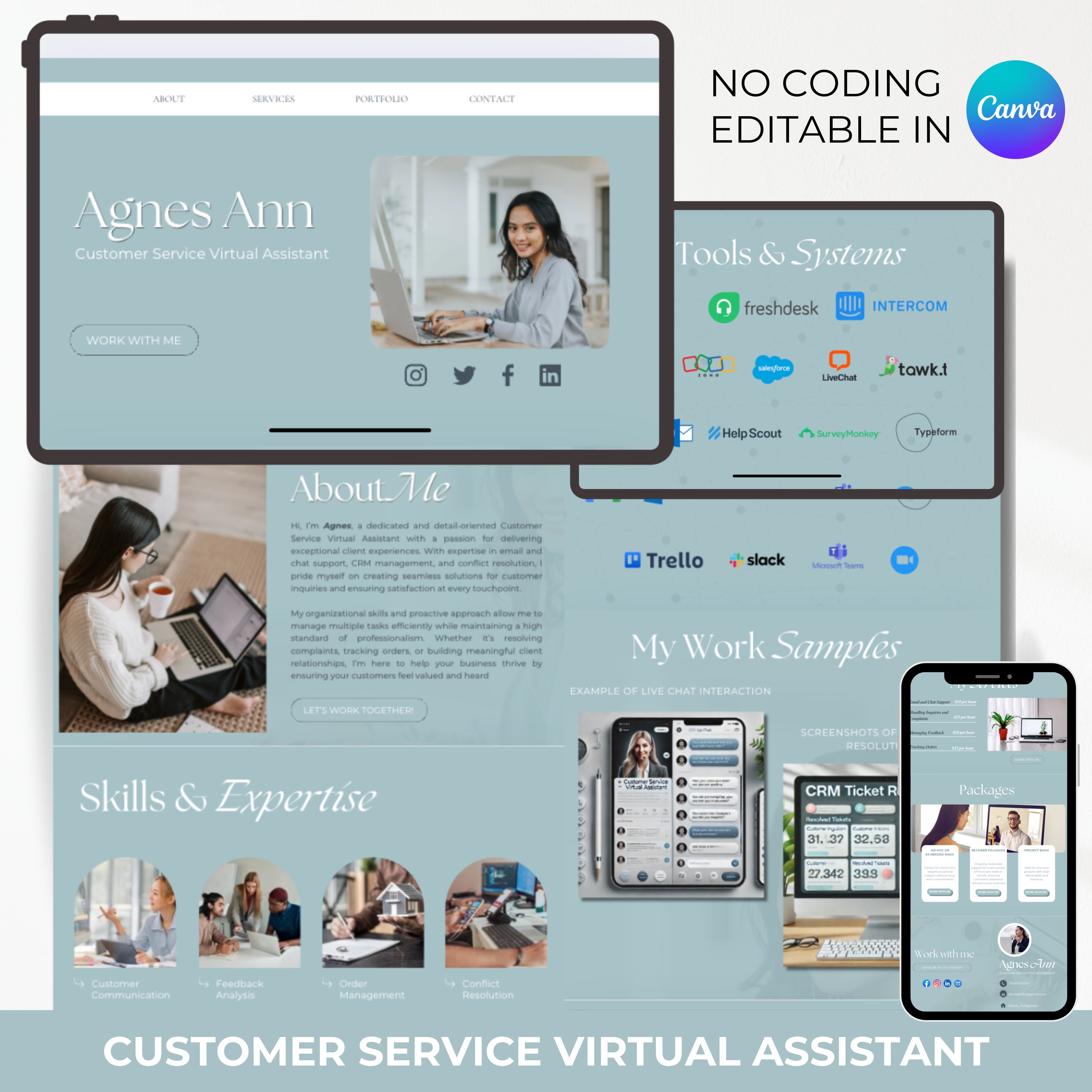 Customer Service Virtual Assistant Portfolio Website Template Editable ...