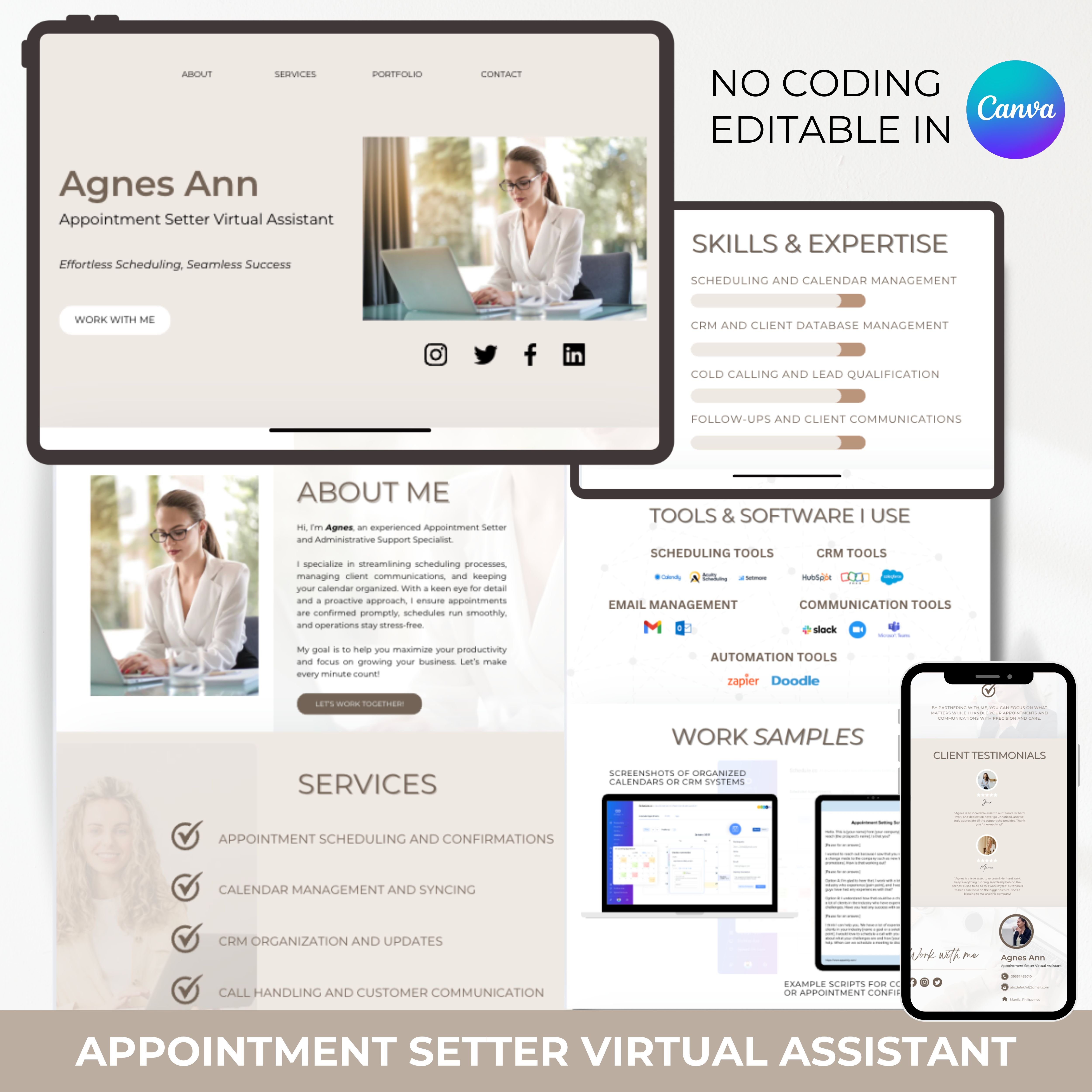 Appointment Setter VA Portfolio Website Editable Canva Website for ...