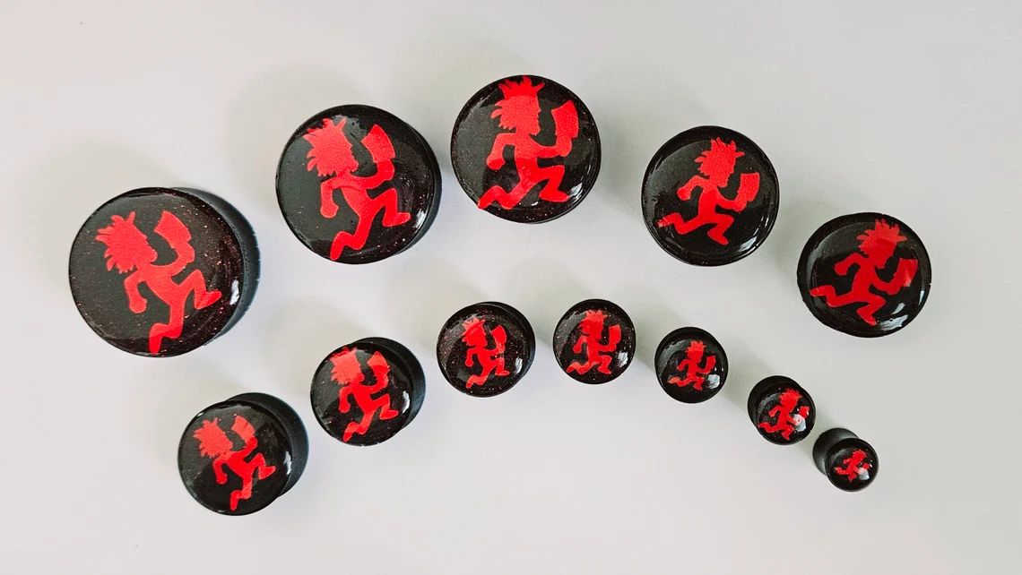 Black and Red Juggalo Hatchetman Inspired Ear Gauges Plugs 6mm-50mm, 2g ...