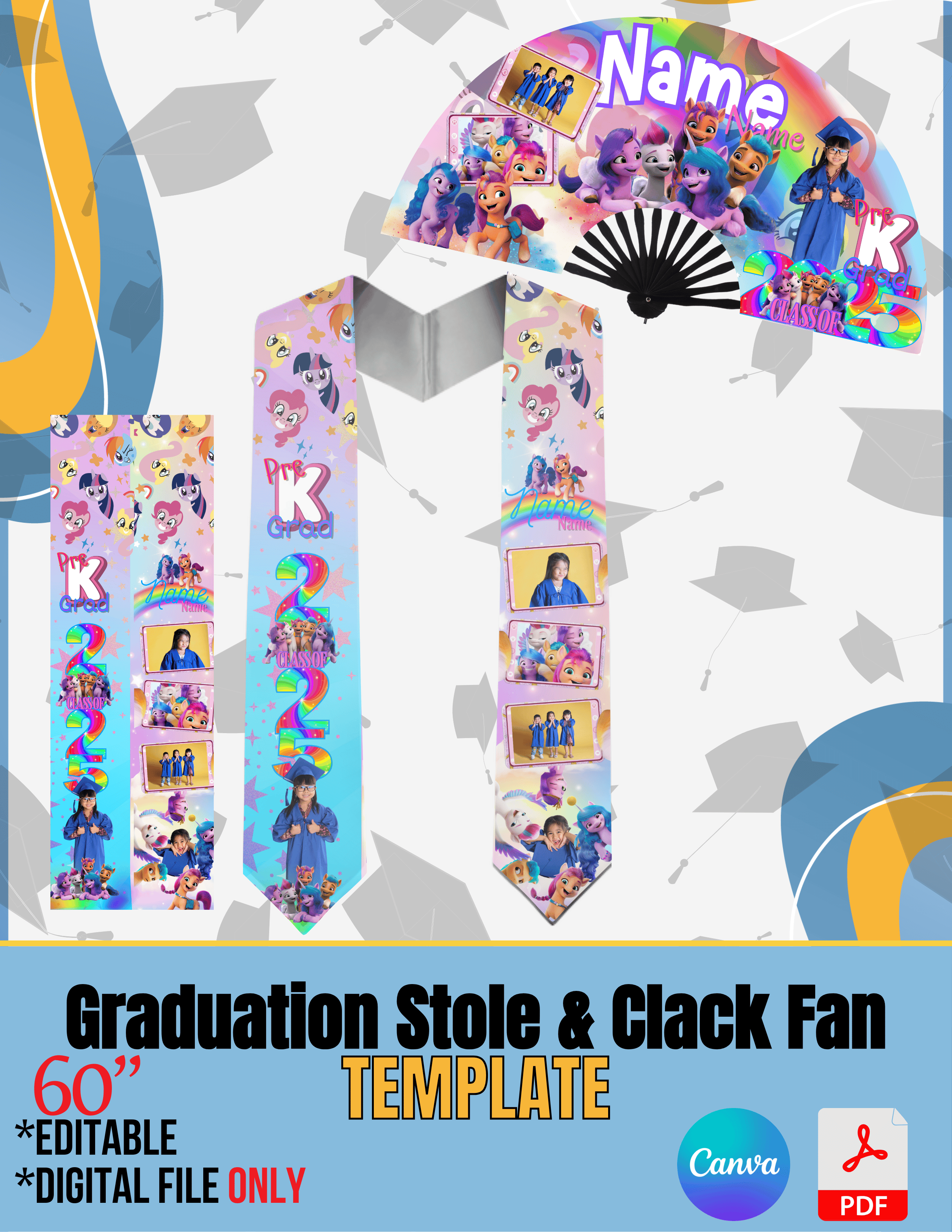 60” Themed Stole & Clack Fan Bundle- Canva link and PDF - Payhip