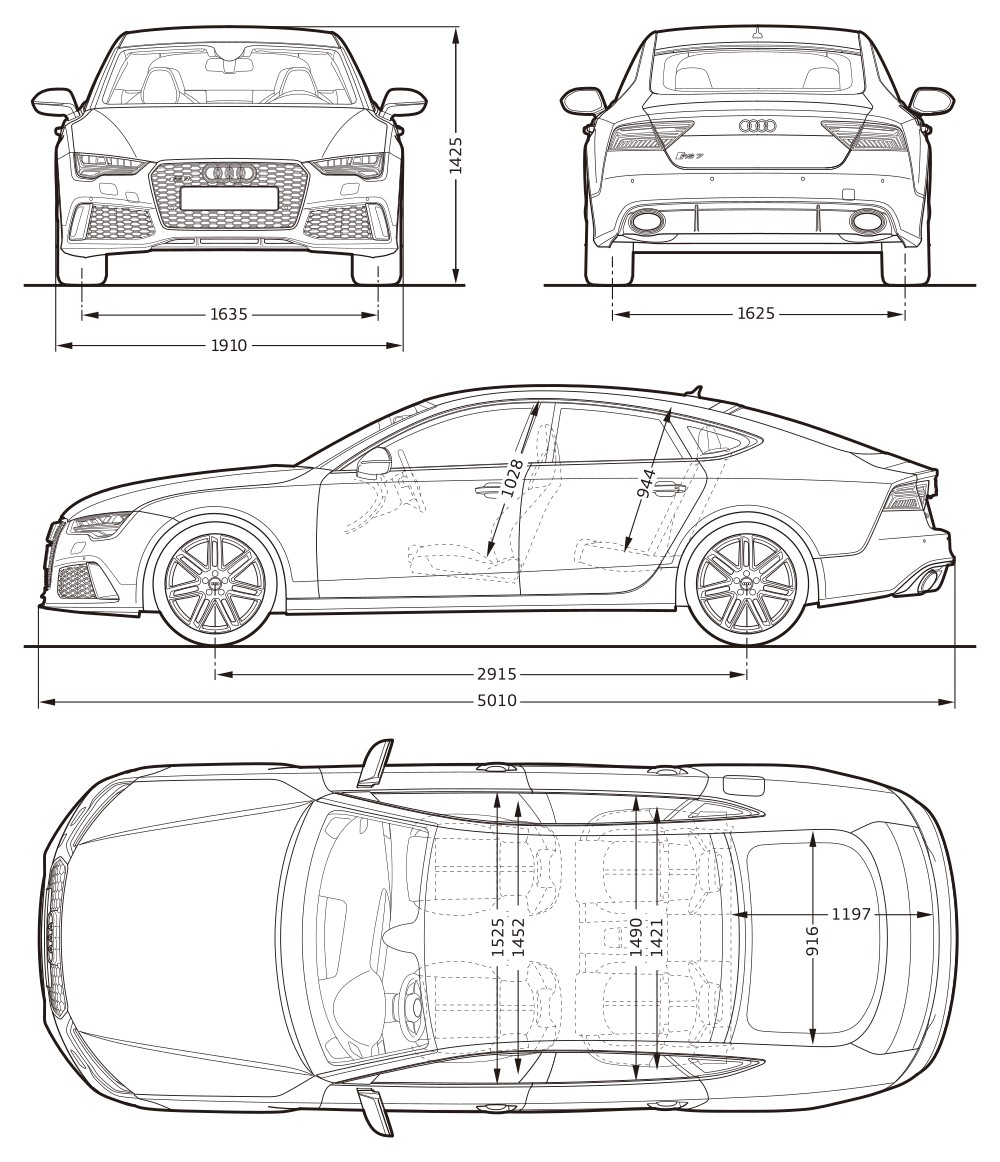 2015 Audi RS7 Sportback Car Blueprint PDF SVG Vector Drawing. - Payhip