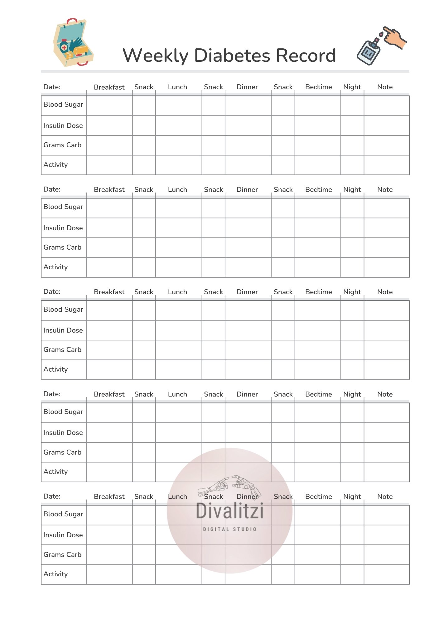 Weekly Diabetes Record Sheet