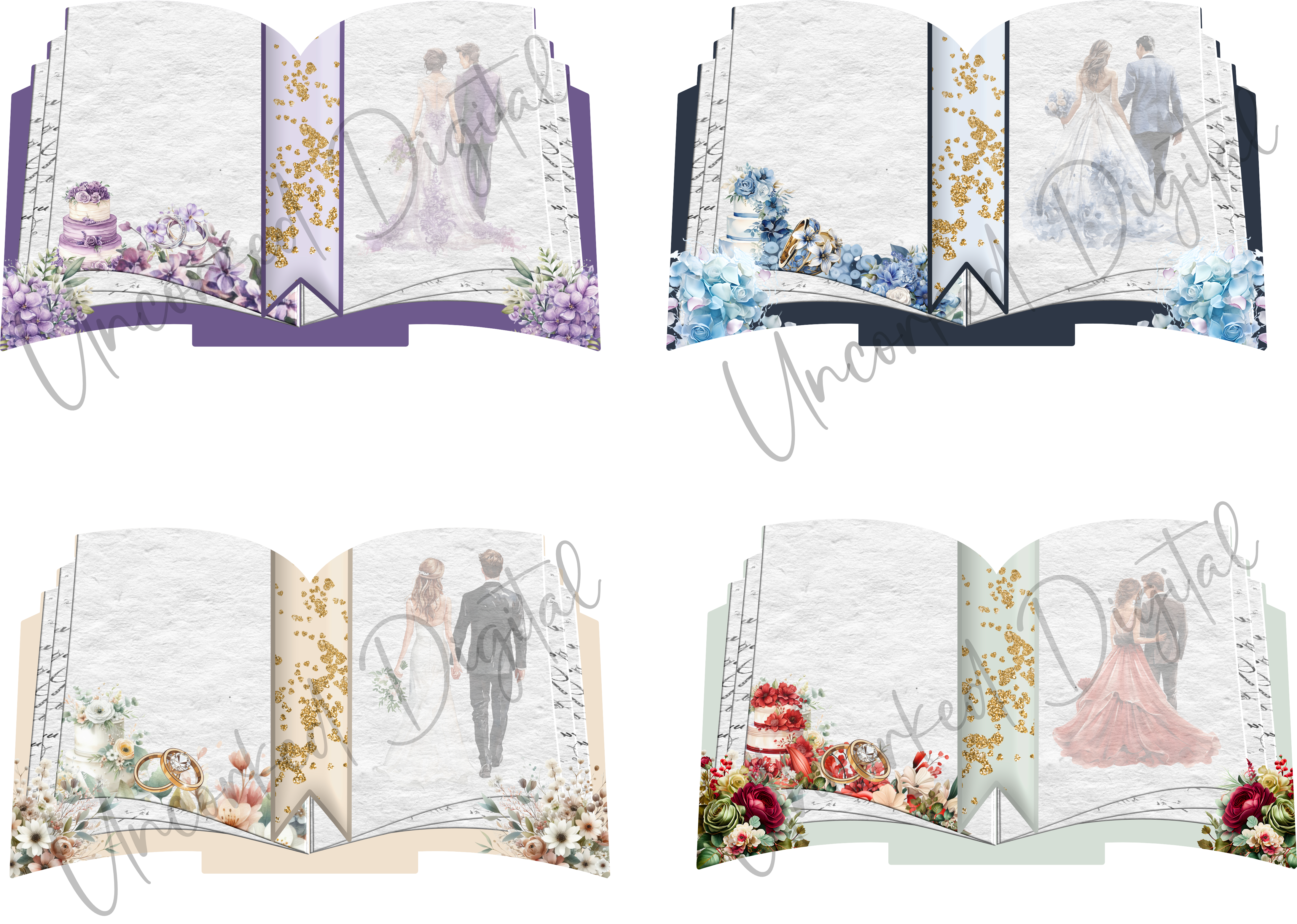 Freestanding Wedding open book designs with and without text and photo ...
