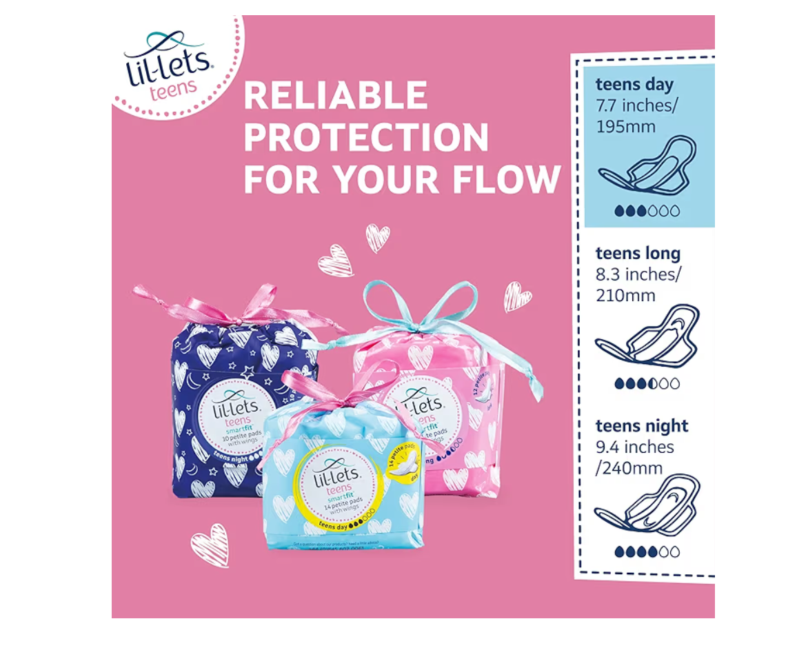 Lil-Lets Teens Day Pads with Wings - 70 Count Period Pads - Thin, Super ...