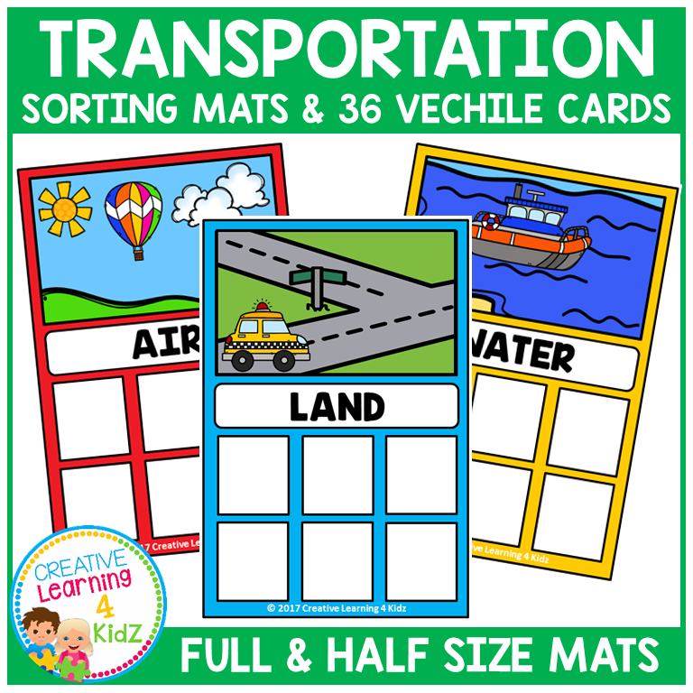 Transportation Sorting Mats Vehicle Cards Land Air Water Activity Early ...