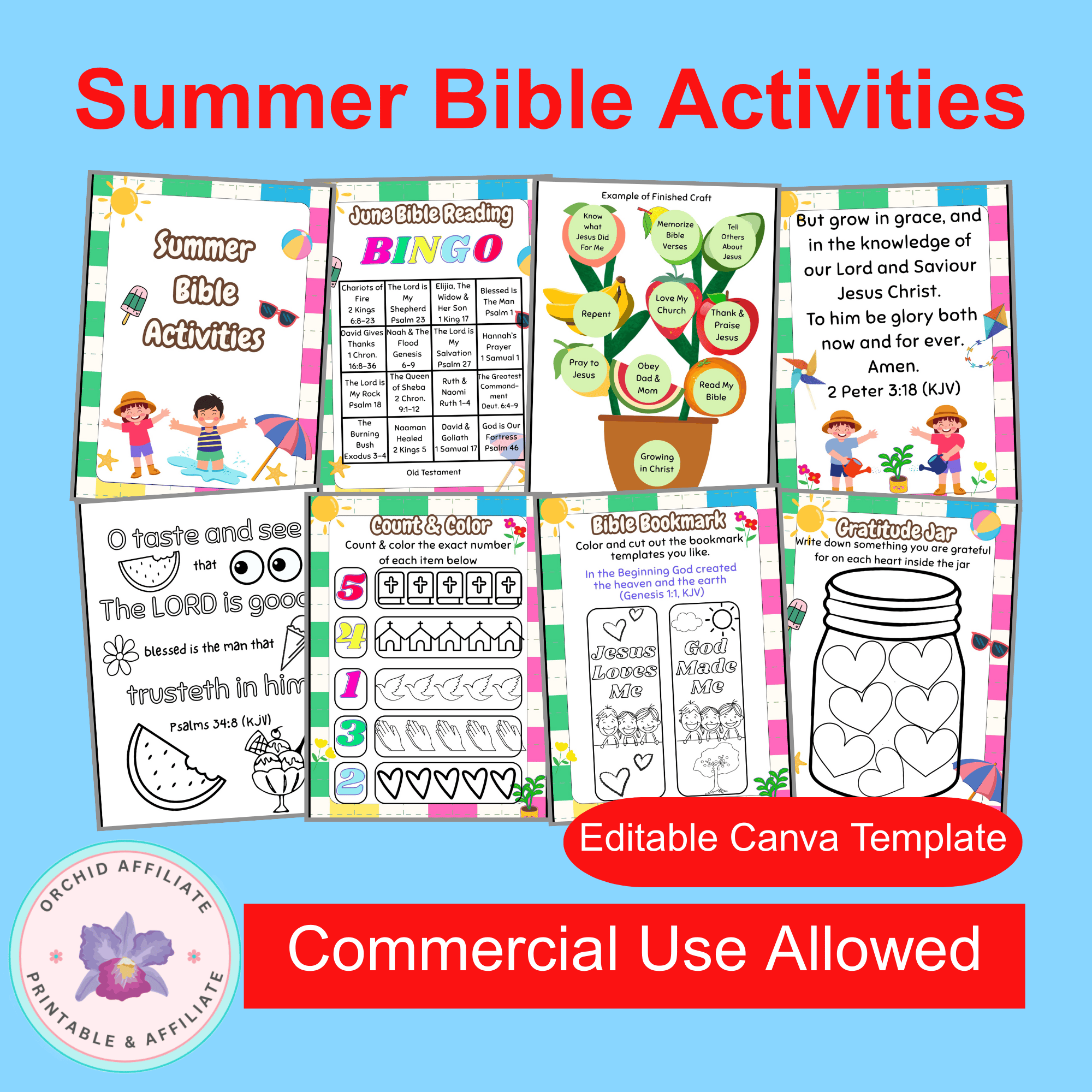 Summer Bible Activities PLR Canva template