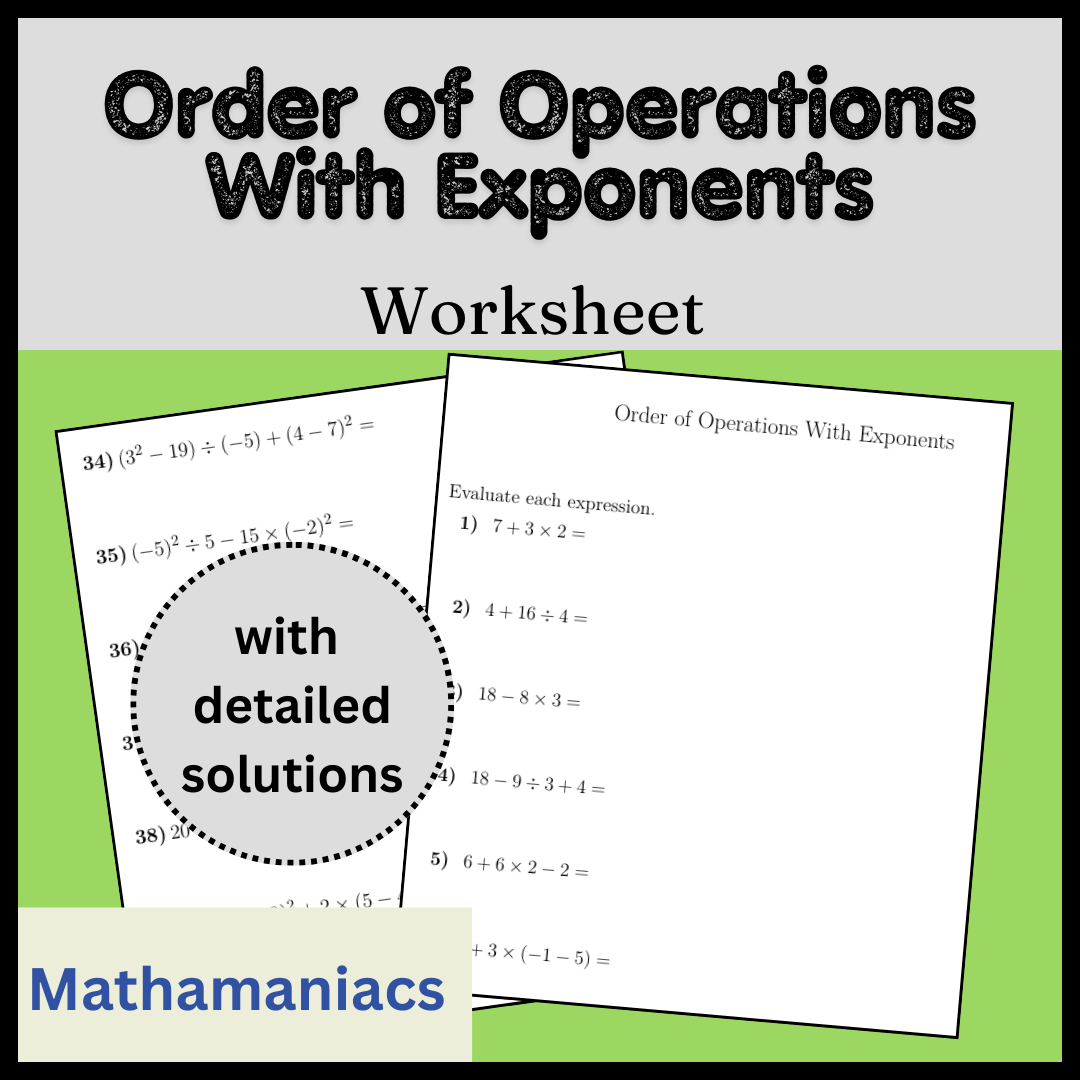 Order of Operations With Exponents Worksheet (with solutions)