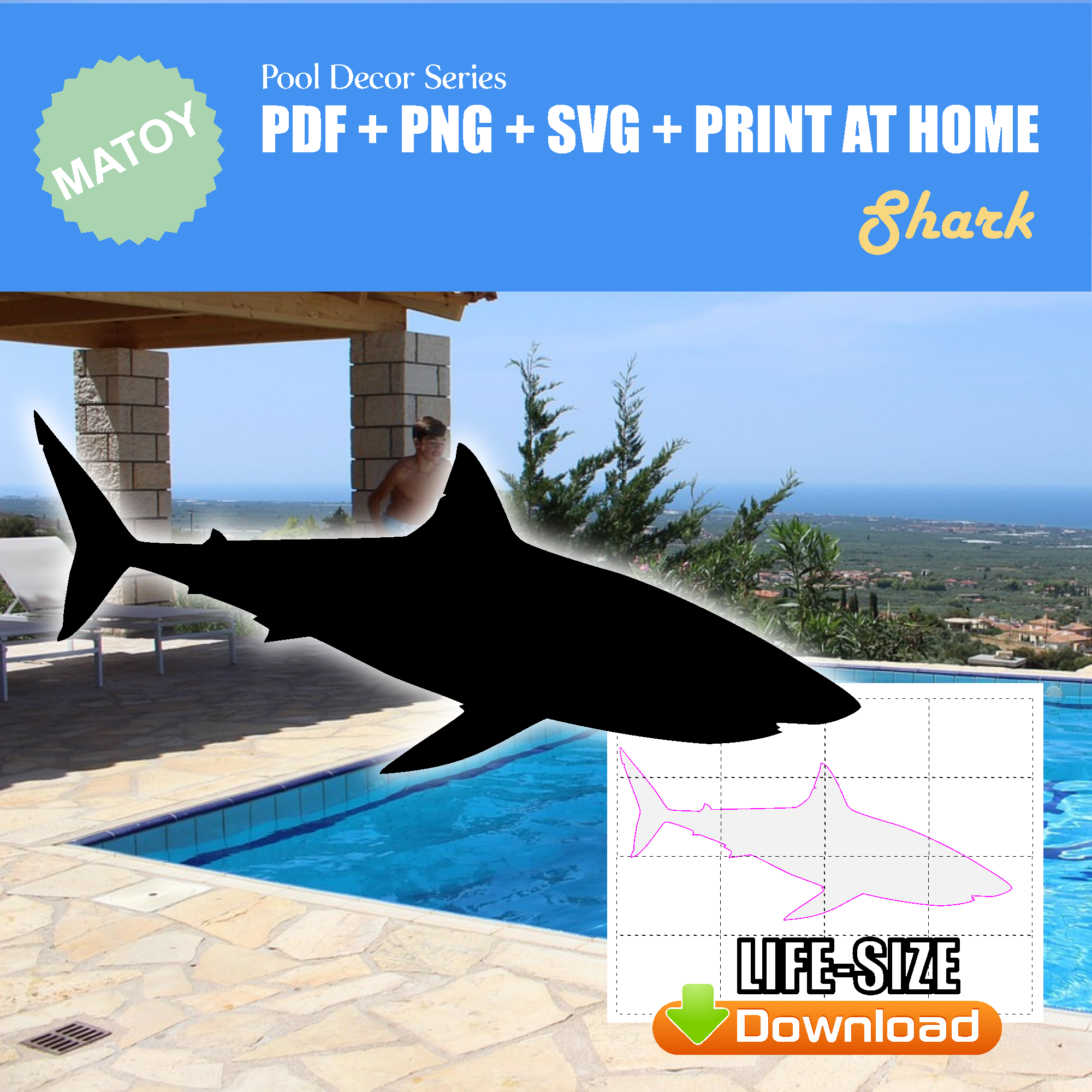 Shark Yard Art Pattern | Trace & Cut Silhouette Stencil | Outdoor DIY ...