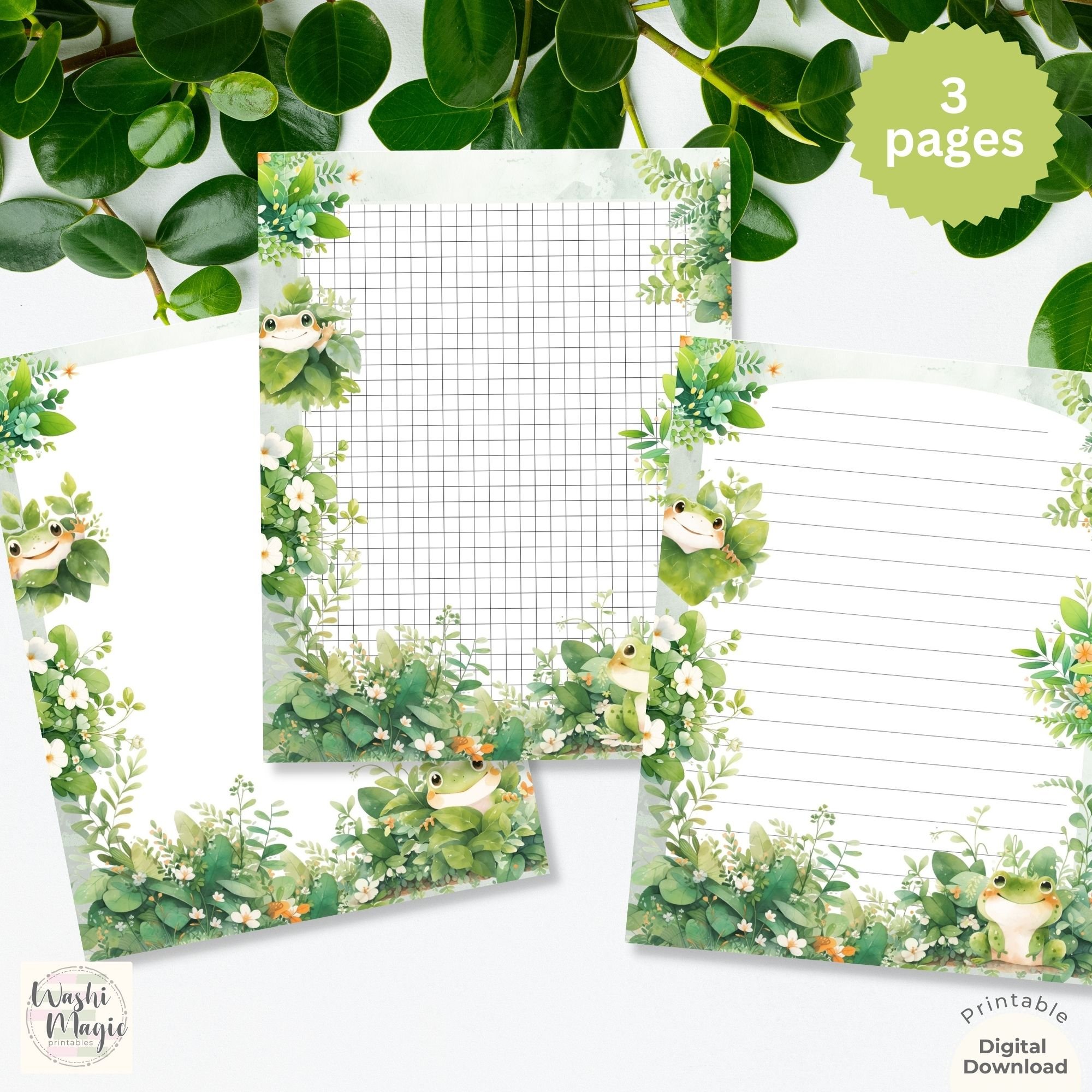 Green Frog Themed Stationery Set for Kids & Teens, Frog Art Prints - Payhip