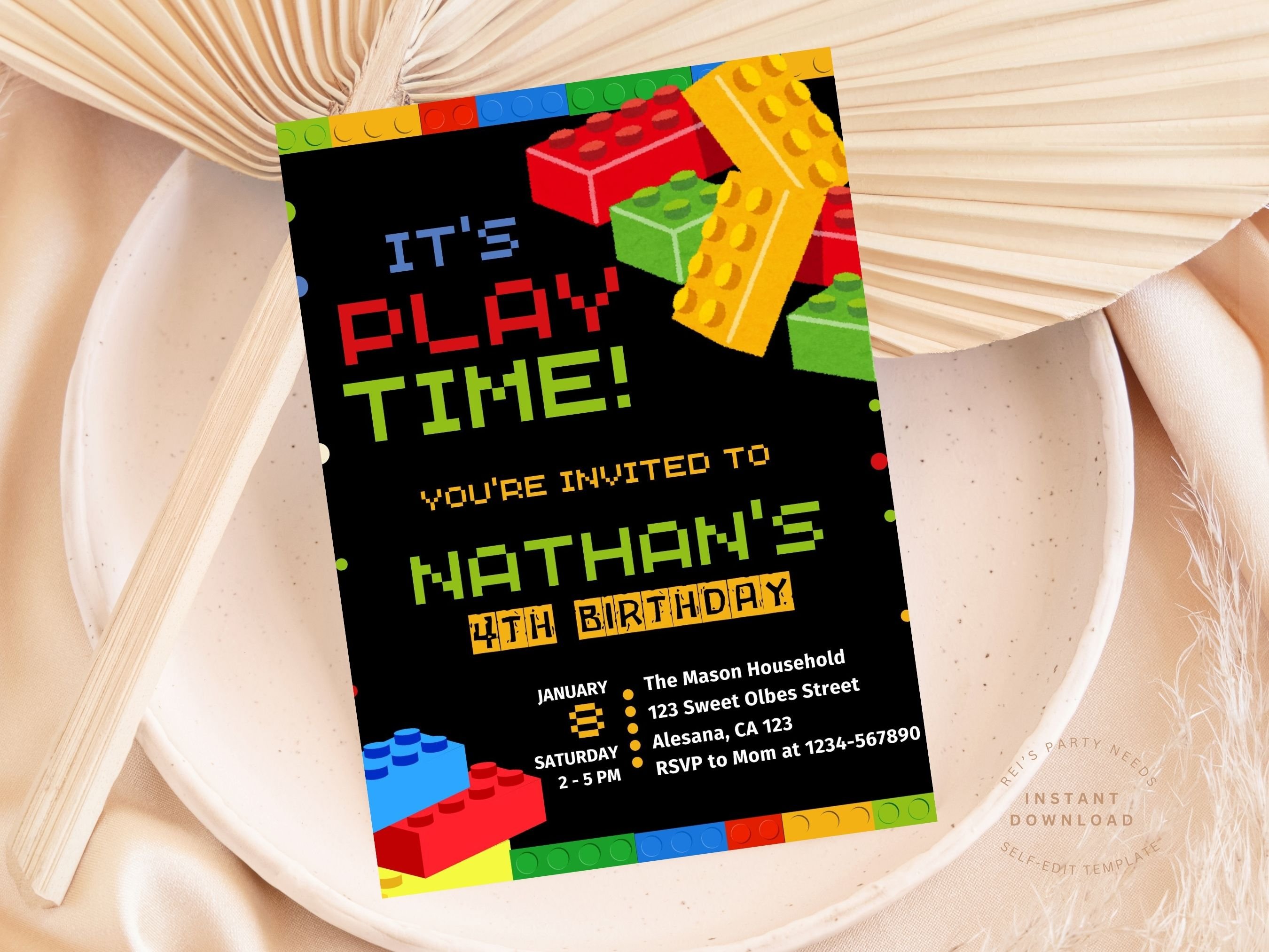 Lego Birthday Invitation Boys Building Blocks Editable Birthday ...