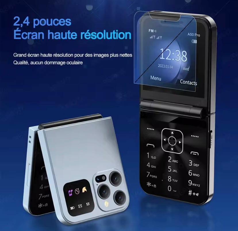 SERVO-Téléphone portable pliable, A50 PRO, 2G, Torche électrique, Appel ...