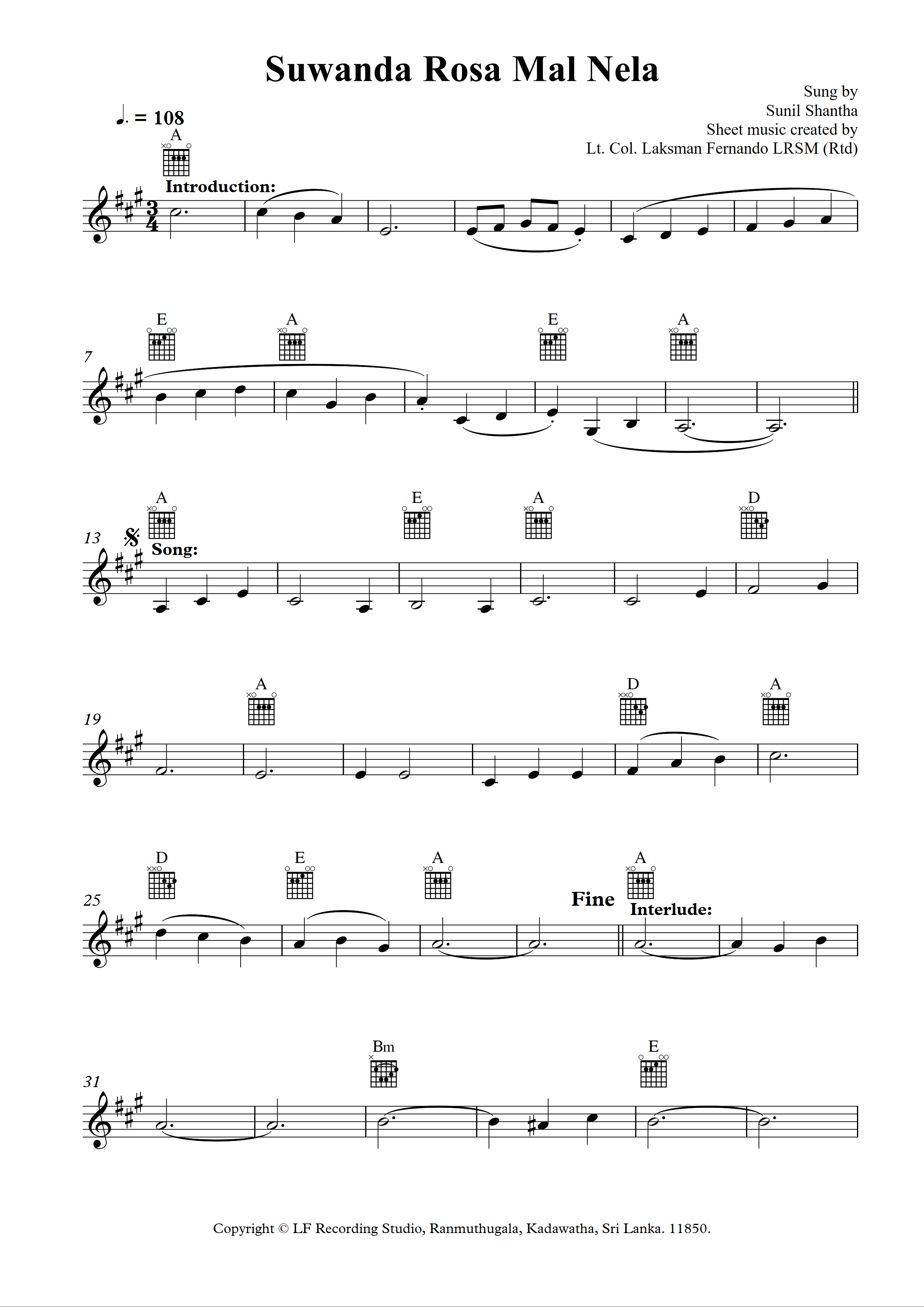 Suwanda Rosa Mal Nela - lead sheet - Payhip