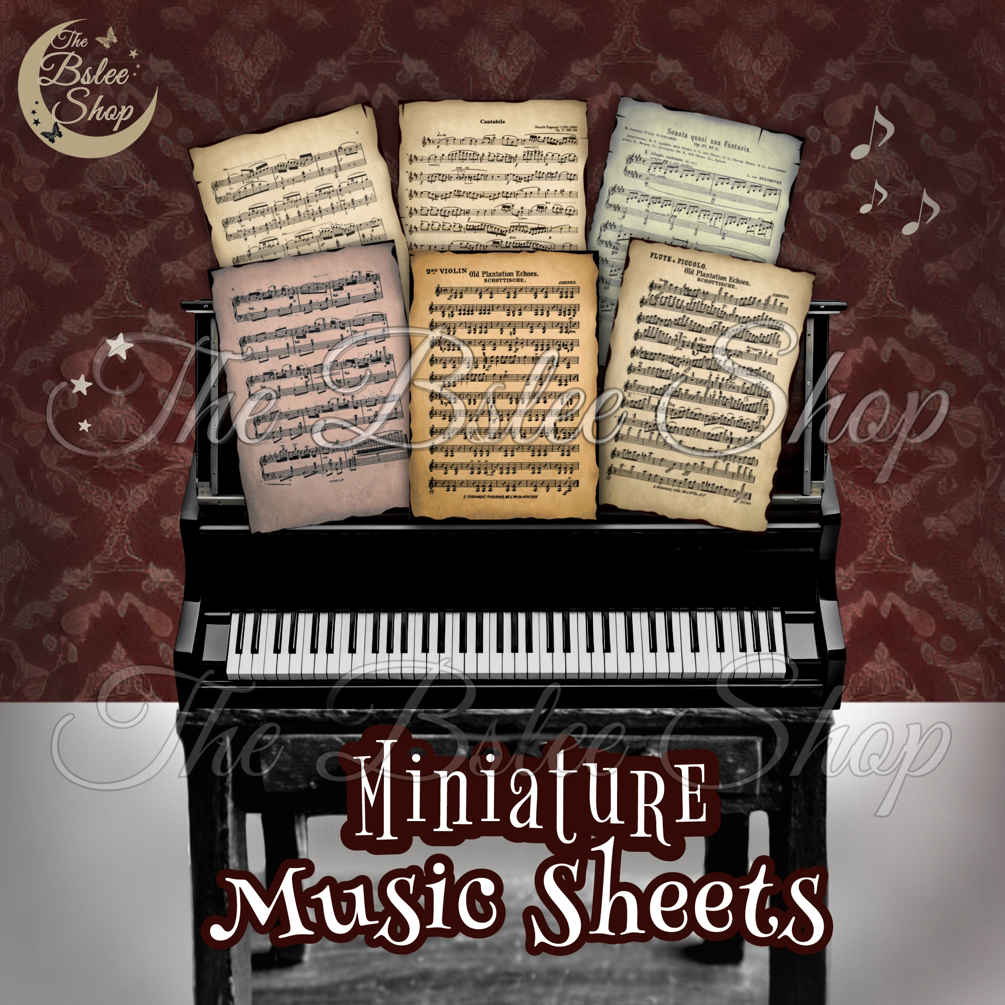 Miniature Music Sheets, Dollhouse Decor Printables, Vintage Mini ...