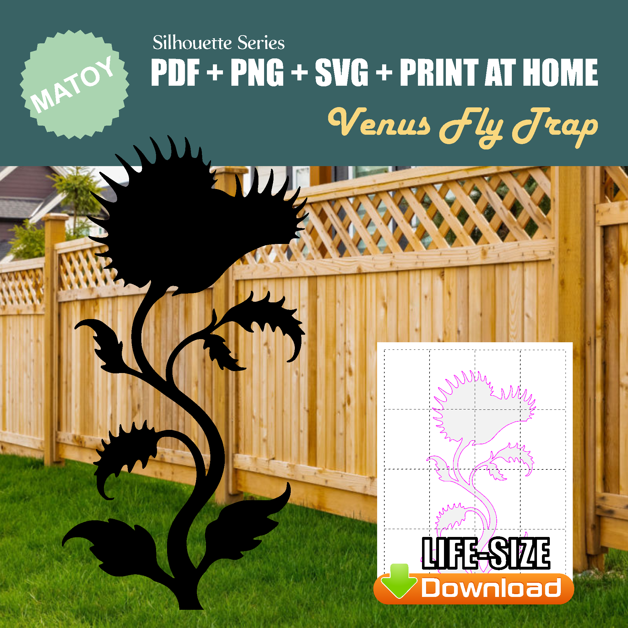 Venus Fly Trap Wall n Yard Art Pattern | Trace & Cut Silhouette Stencil ...