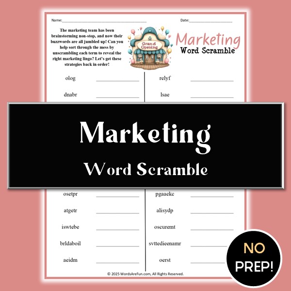 Marketing Word Scramble Puzzle Printable – Business Vocabulary Activity ...