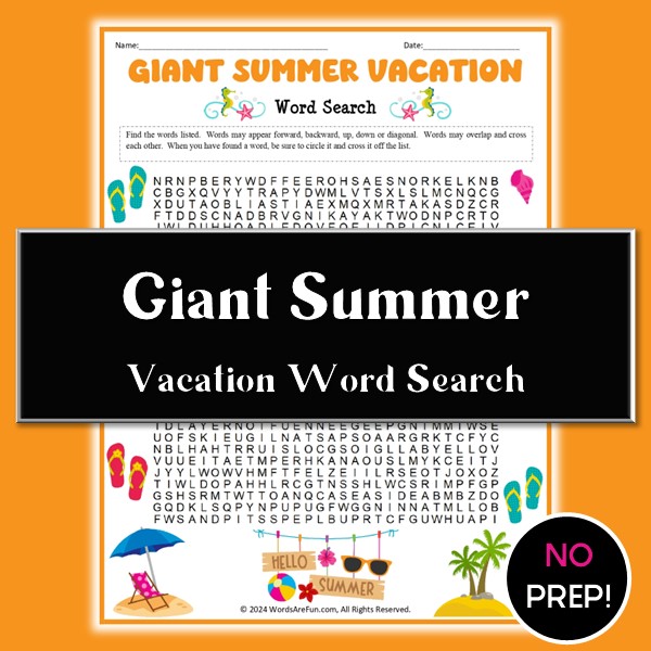Giant Summer Vacation Word Search for Kids – Fun Printable End-of-Year ...