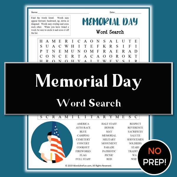Memorial Day Word Search Printable – Patriotic Puzzle Activity for ...