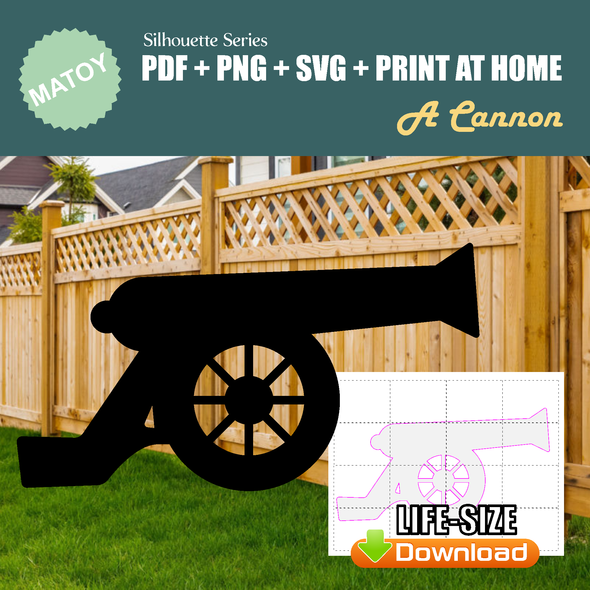 Cannon Wall and Yard Art Pattern | Trace & Cut Silhouette Stencil ...
