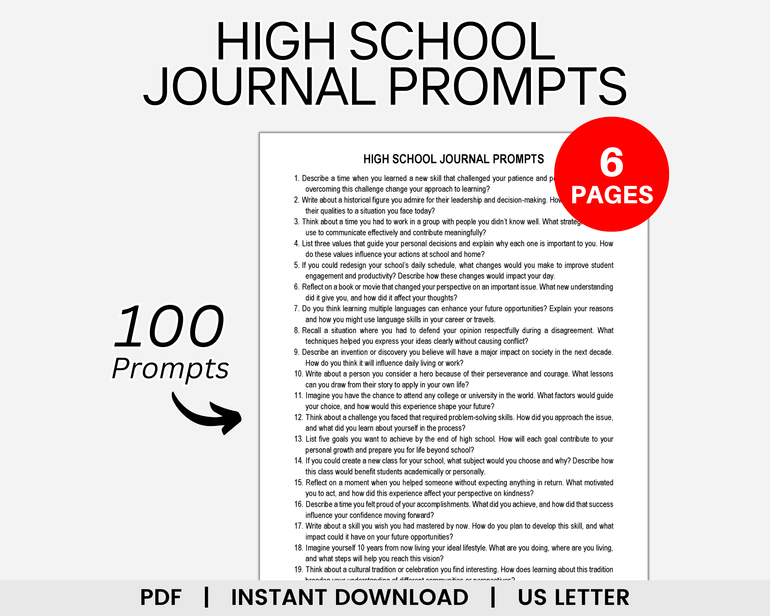 High School Journal Prompts, Student Journal, Teen Journal, Mindfulness ...