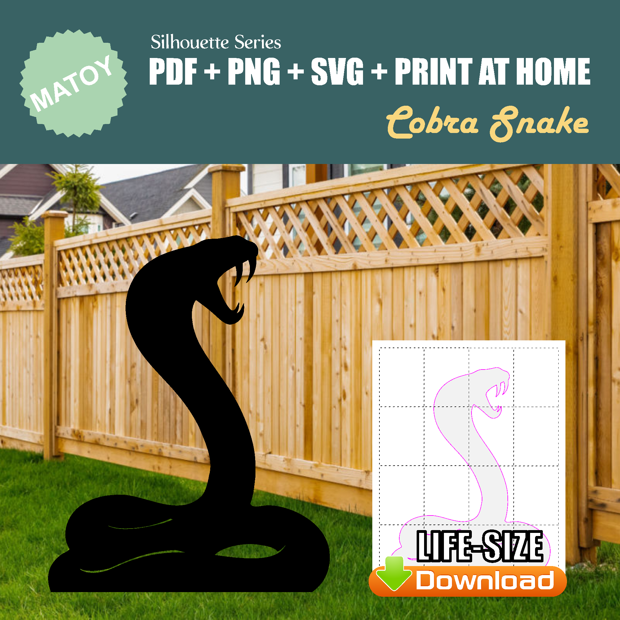 Cobra Snake Wall and Yard Art Pattern | Trace & Cut Silhouette Stencil ...