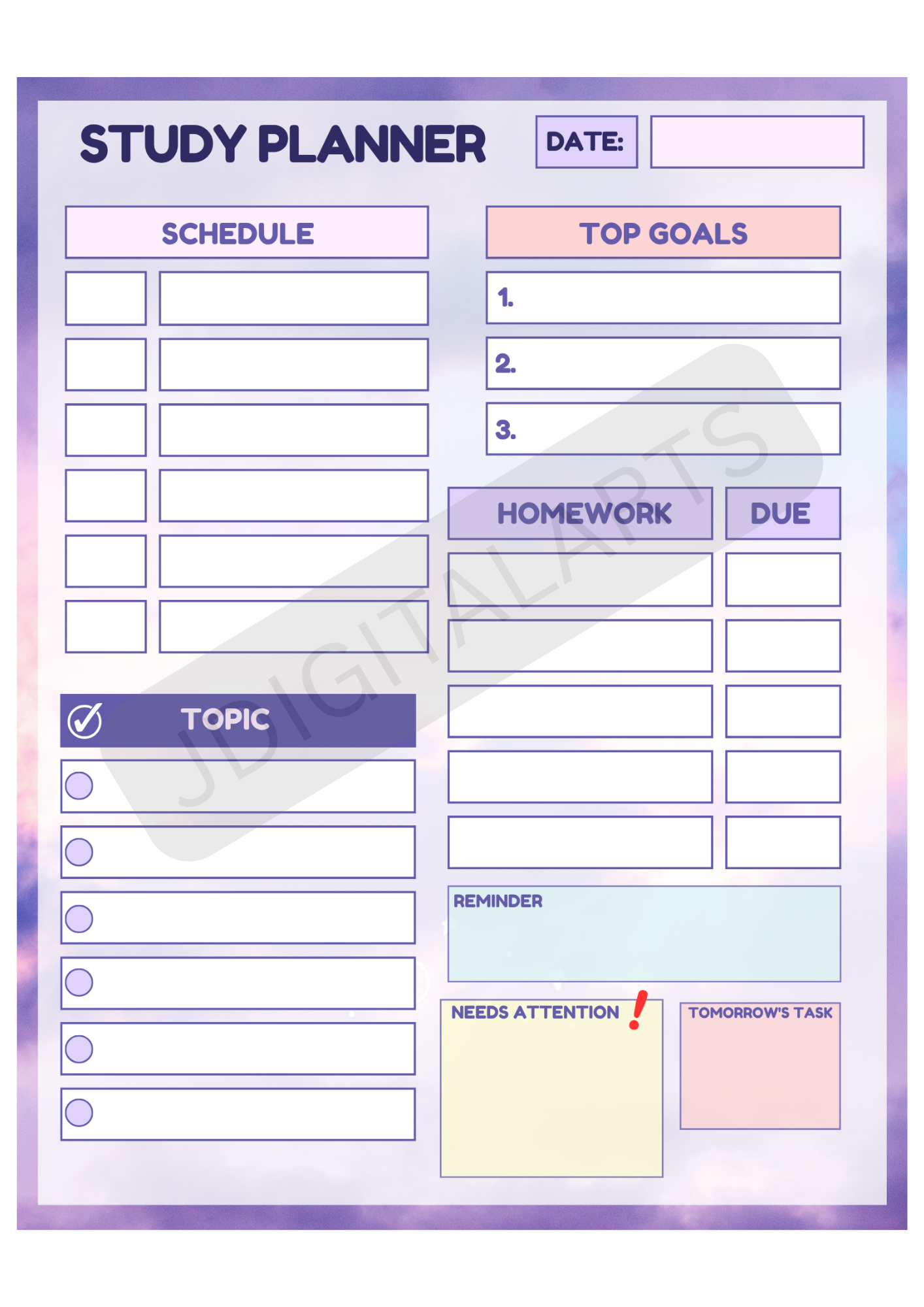 Study Planner | Purple Sky Theme | Student Planner | Printable - Payhip