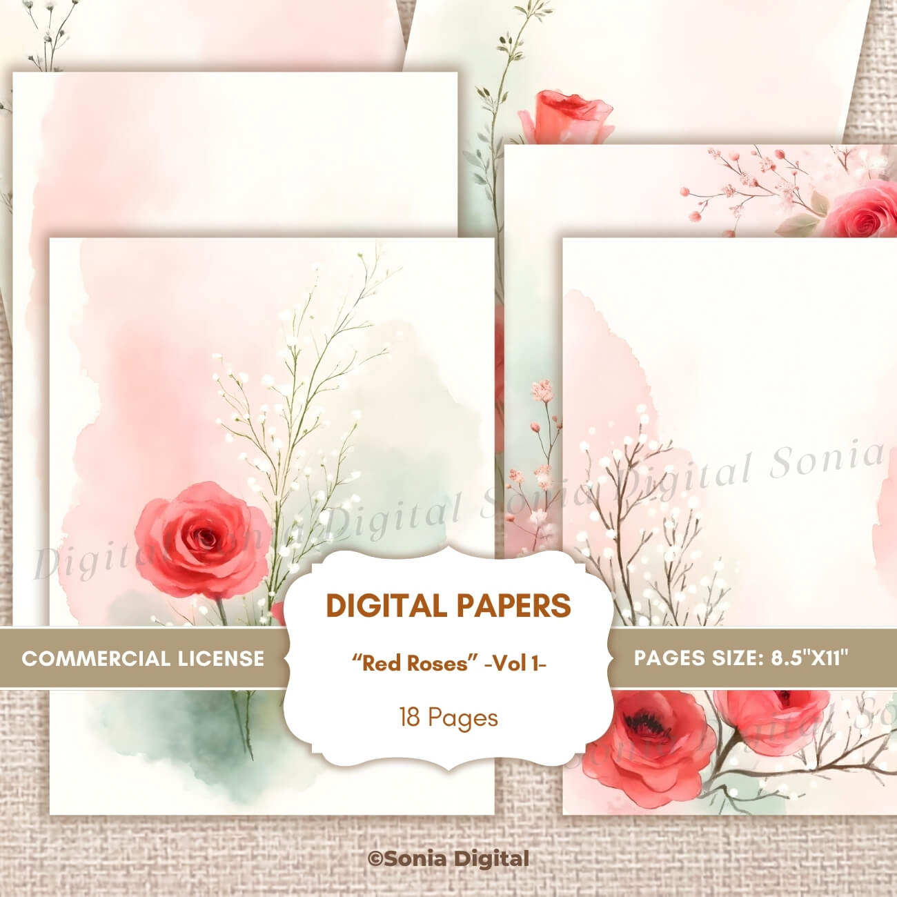 “Pink Peonies”: Digital Papers Vol 2, Scrapbooking & Junk Journal ...