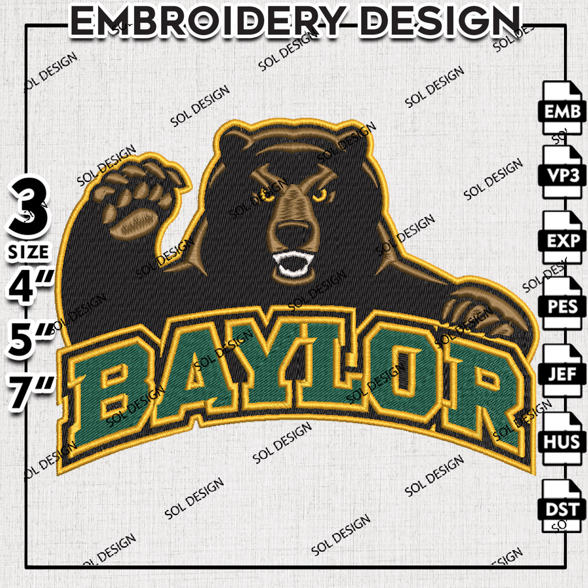 Baylor Bears College Football Team Logo Embroidery Designs, NCAA Baylor Bears Machine Embroidery ...