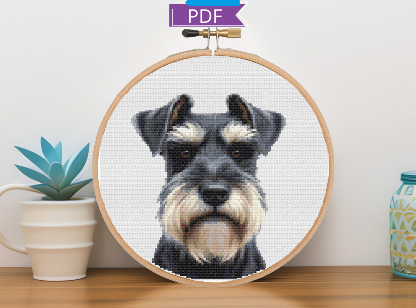 Cute Schnauzer dog cross stitch pattern