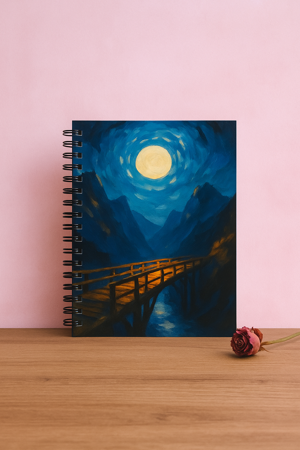 Moonlight Bridge Notebook – 100 Lined Pages with Night Landscape Cover ...