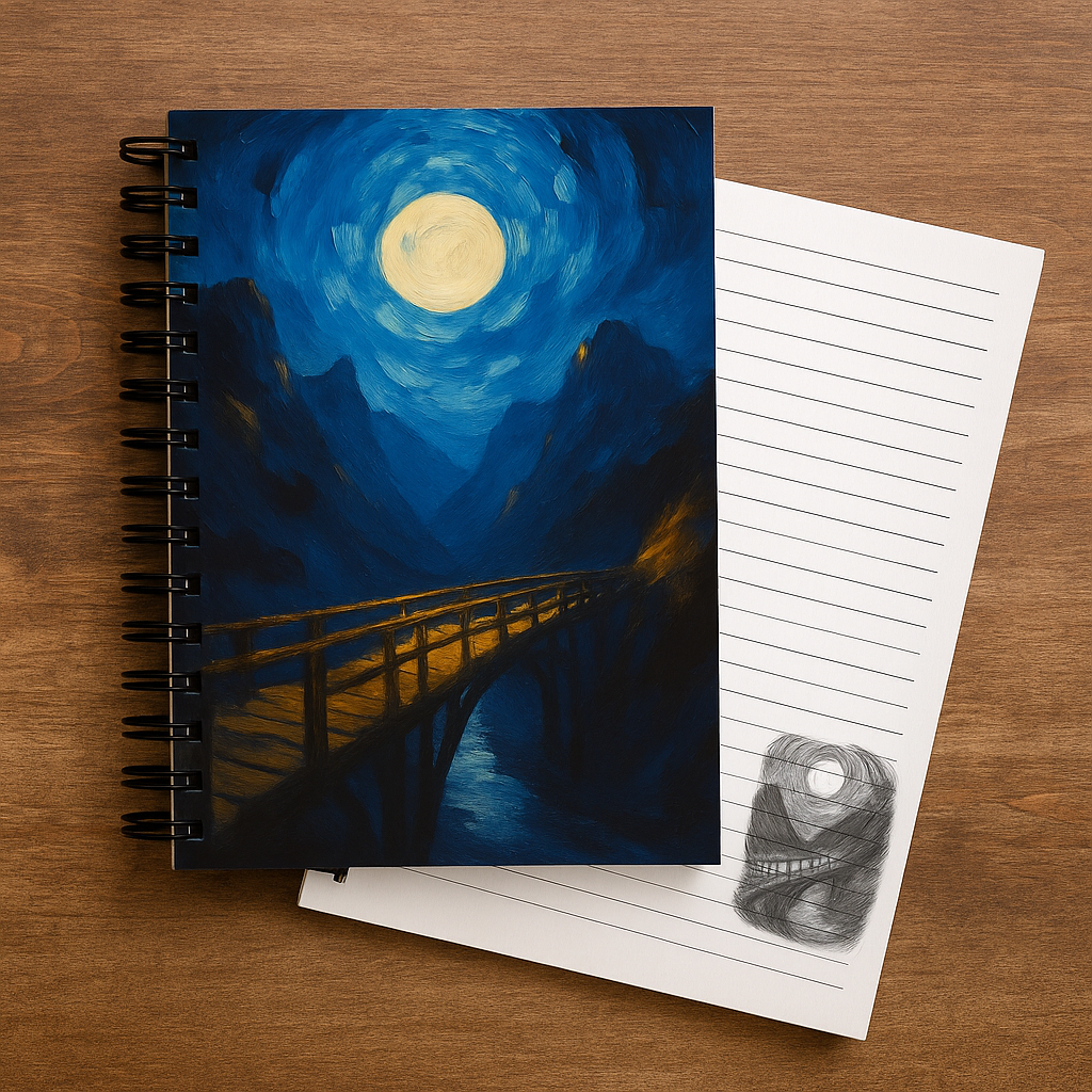 Moonlight Bridge Notebook – 100 Lined Pages with Night Landscape Cover ...