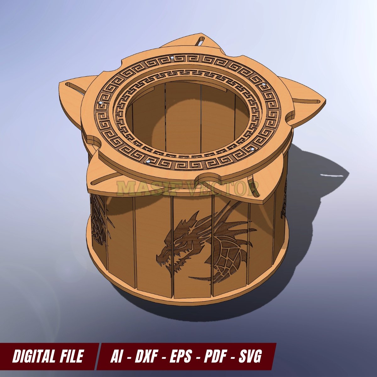 Laser Cut – Iris Box with Dragon and Geometric Engraving SVG