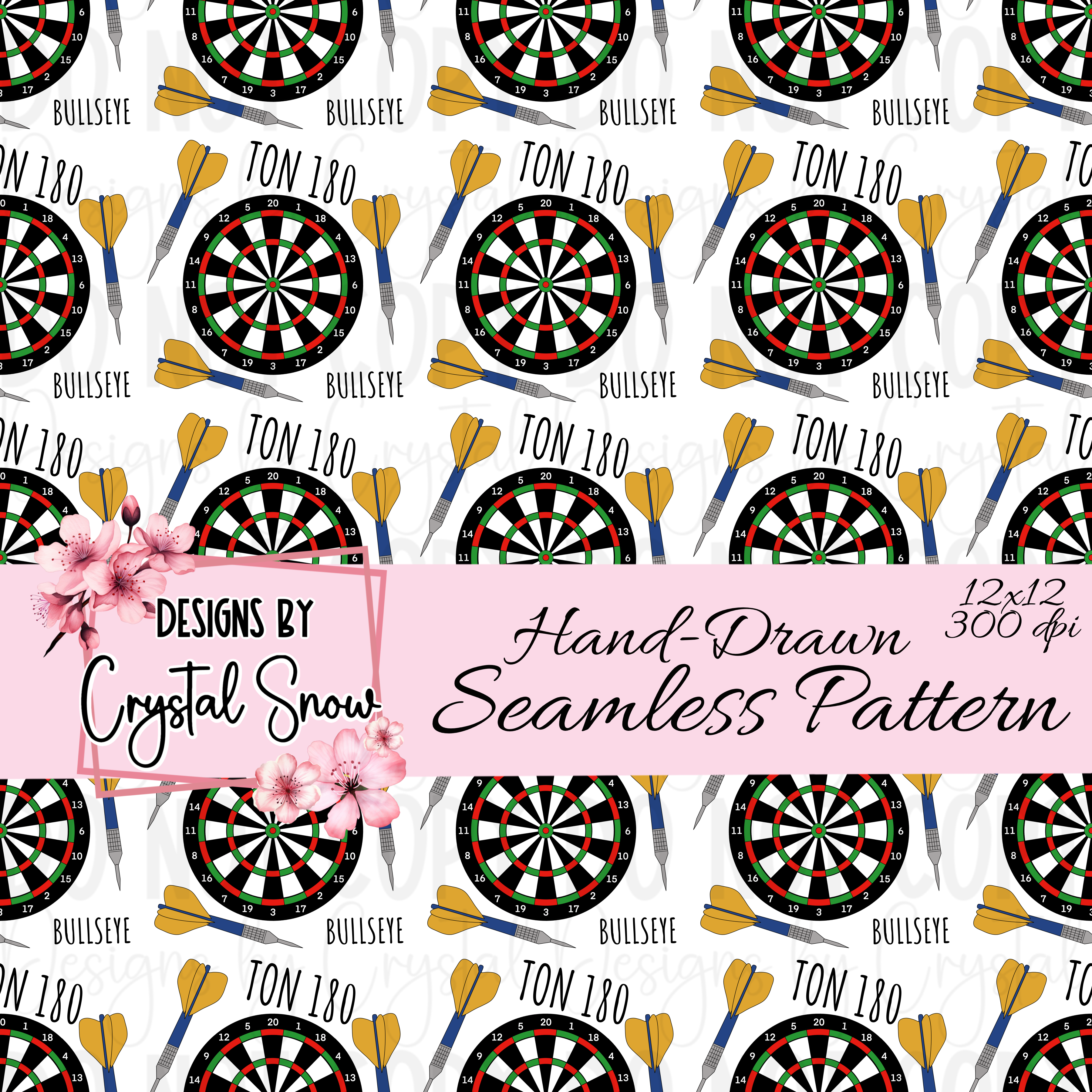 Ton 180 Dart Seamless Pattern | 12x12 Hand Drawn Game Night Tile ...