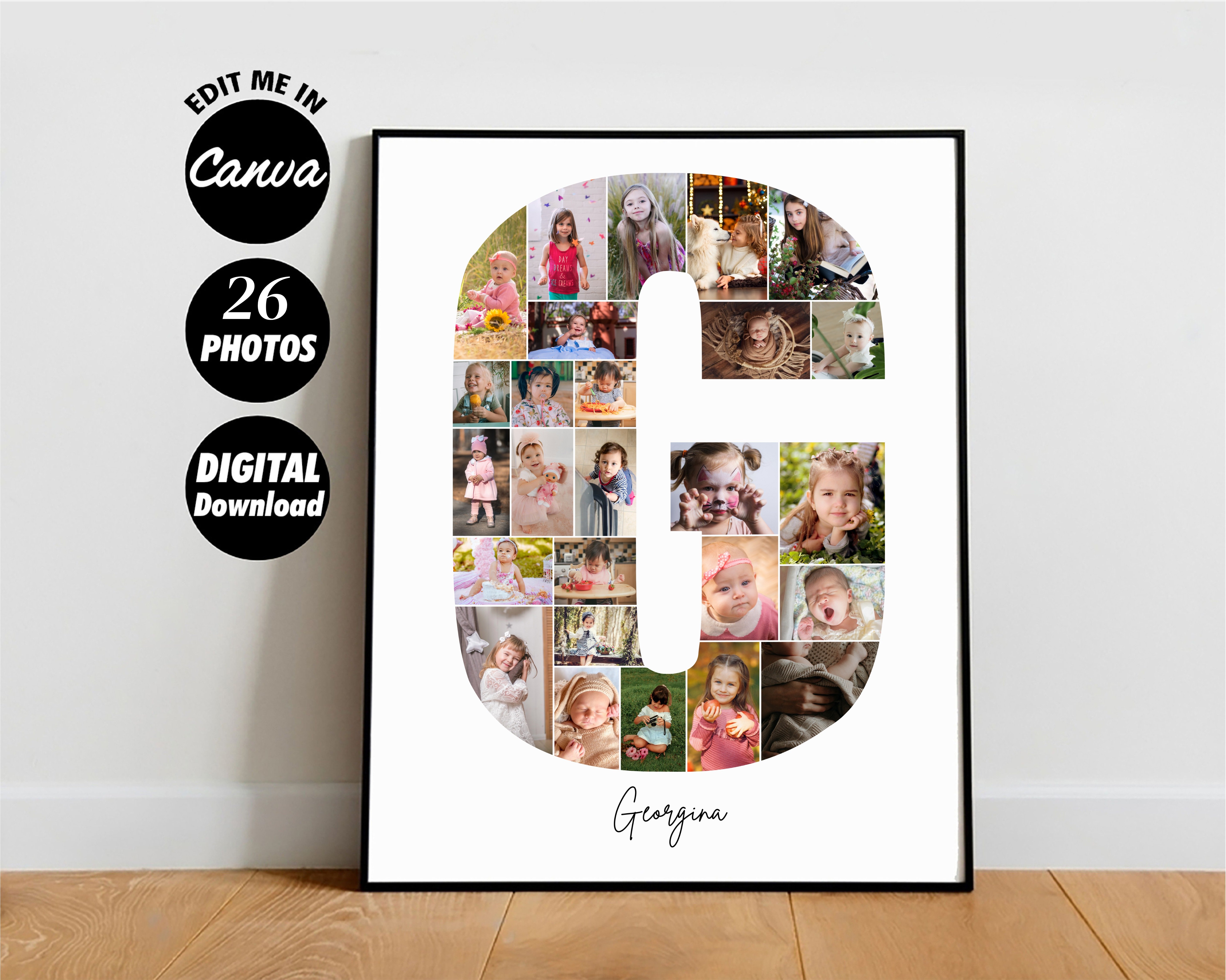 Personalized Letter G, Custom Baby Name, Initial Photo Collage, Nursery ...