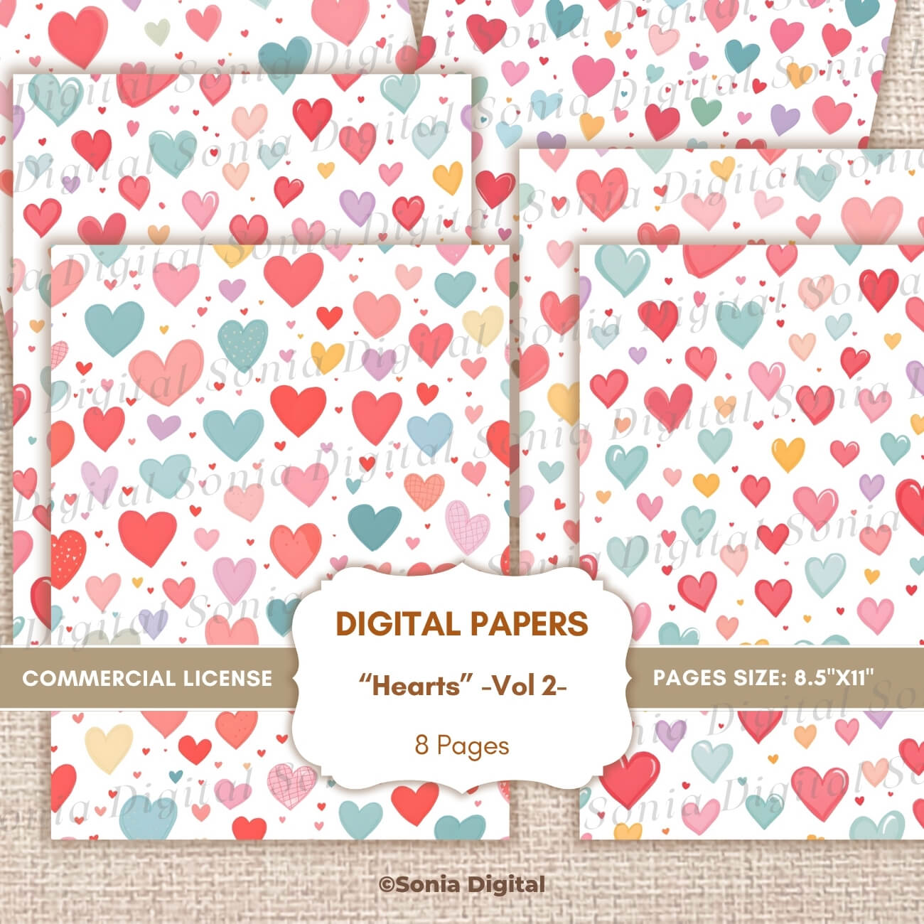 “Hearts” Digital Papers (Vol 2), Scrapbooking & Art Journaling ...