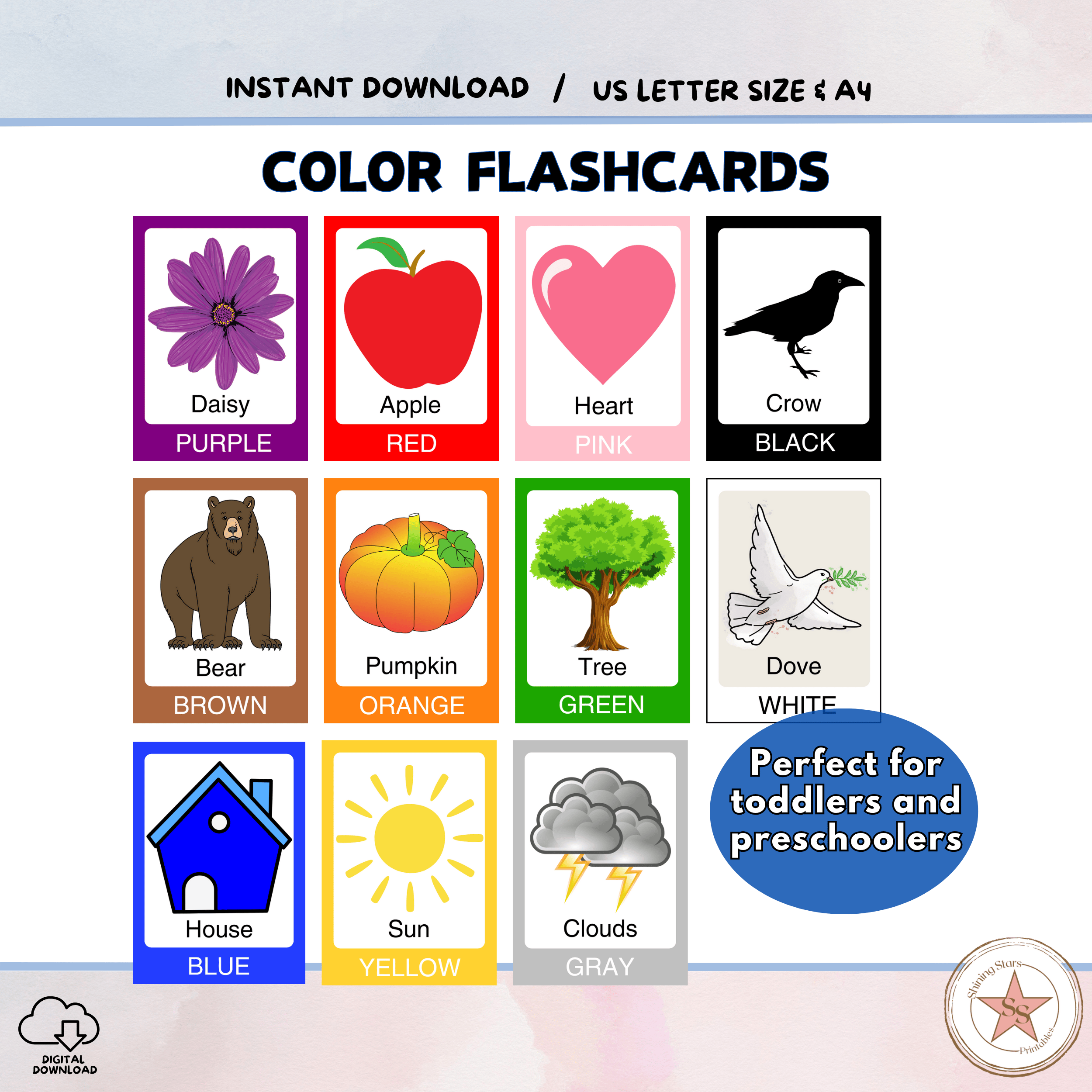 Printable color flashcards for toddlers and preschoolers, Kids color ...