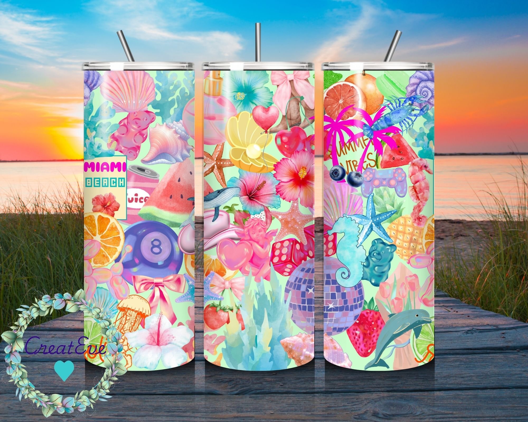 Preppy summer vibe 20oz skinny tumbler wrap bundle - Payhip