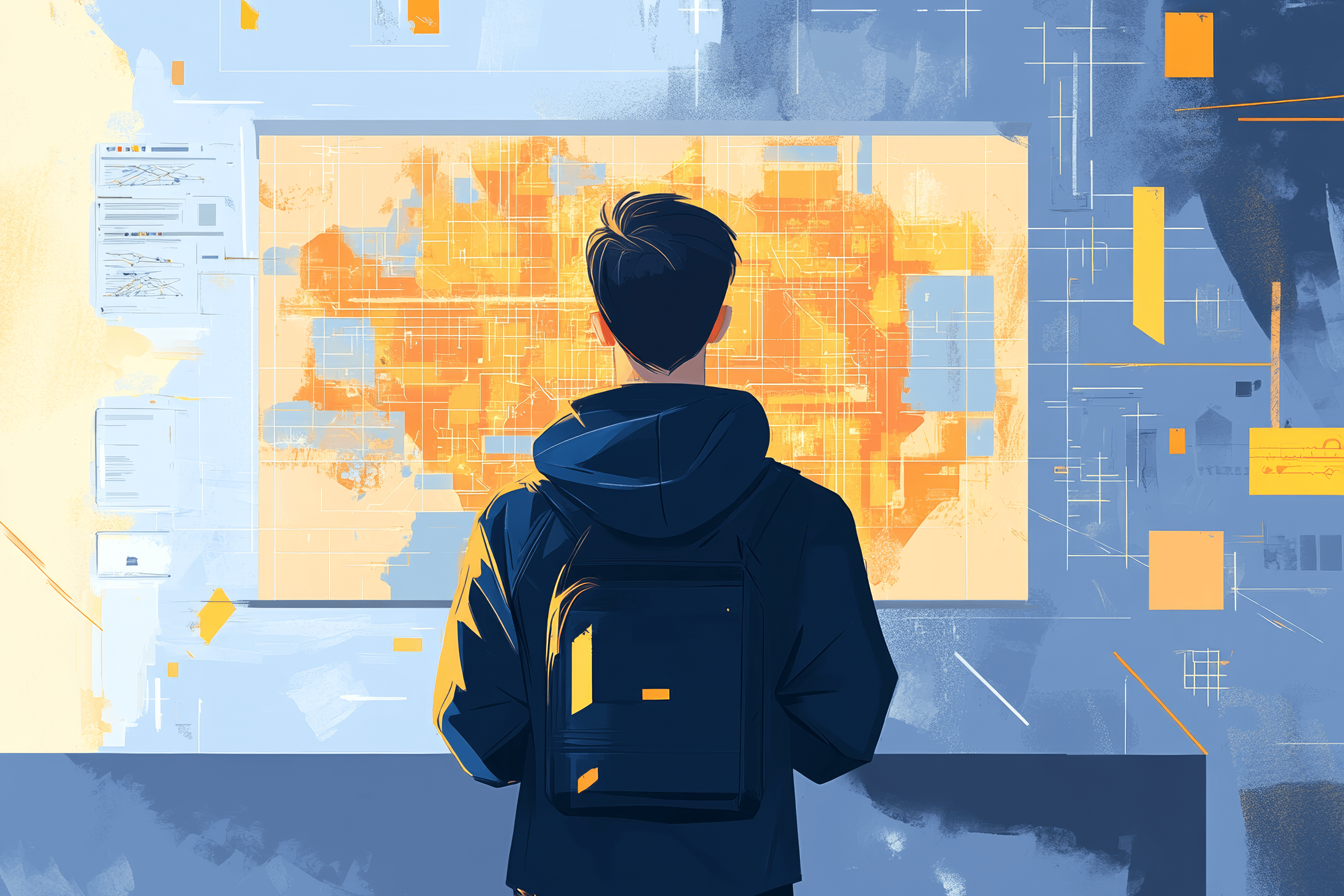 Student Analyzing Digital City Map Interface