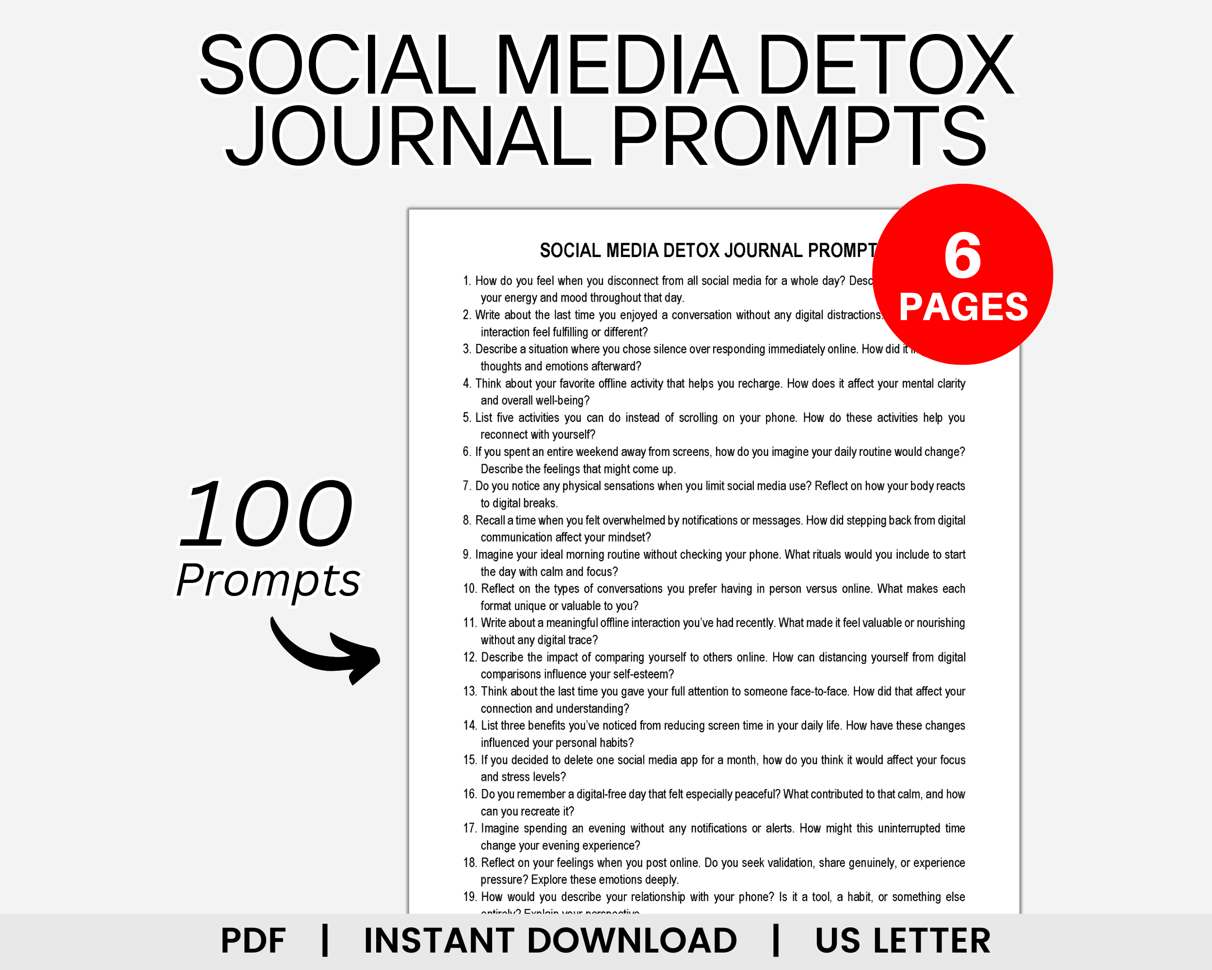 Social Media Detox Journal Prompts, Social Media Addiction, Digital ...