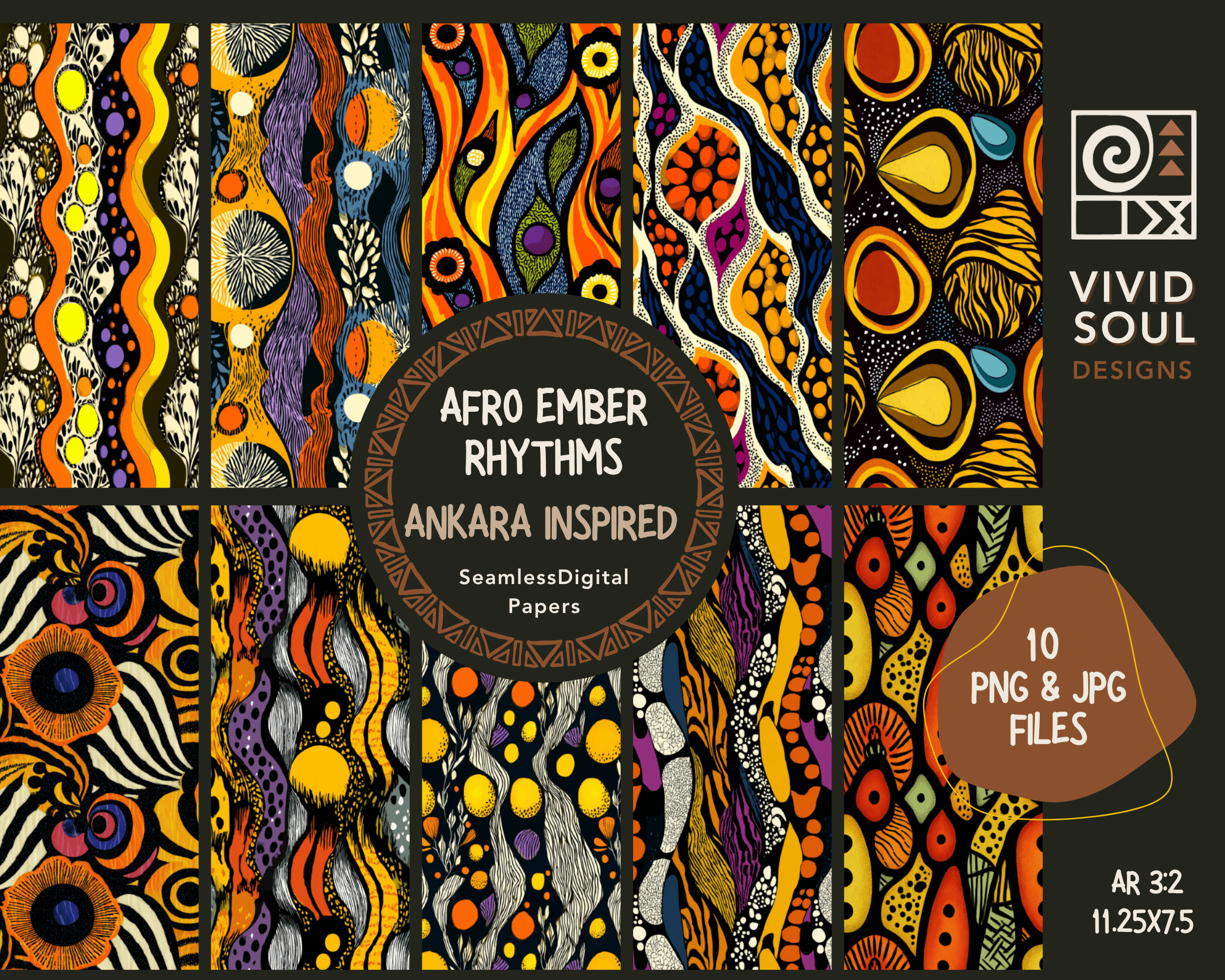 Afro Ember Rhythms – 10 Seamless Digital Ankara-Inspired Patterns - Payhip